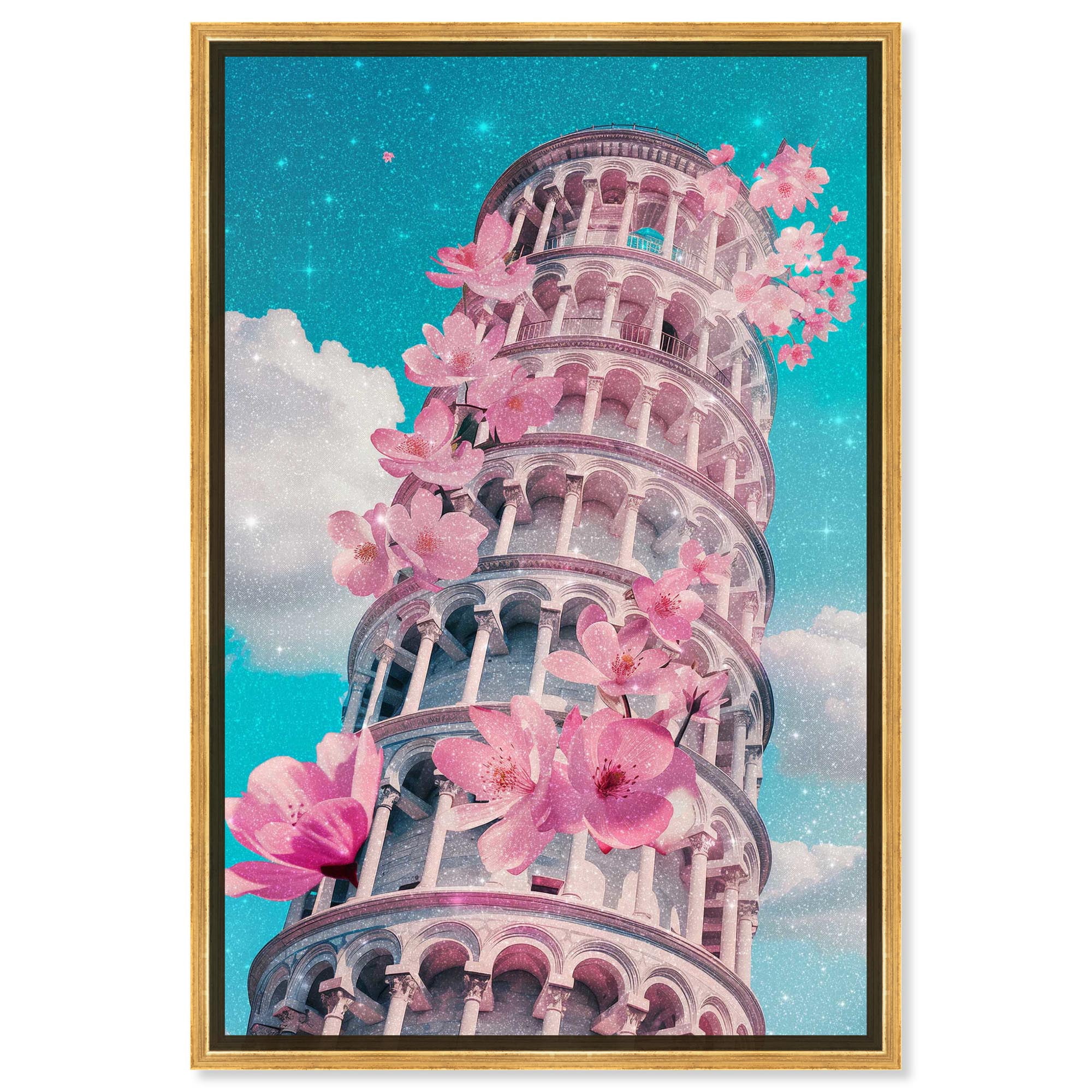 Leaning Tower Bloom Canvas Pink Pop Wall Art by Art Remedy, Gold Frame, 16" x 24" - Walmart.com