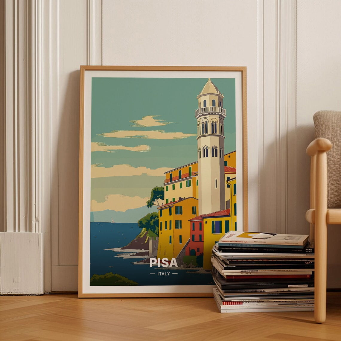 Leaning Tower Of Pisa Poster, Italy Travel Wall Art, Italian Landmark Skyline, Home Office Decor ...
