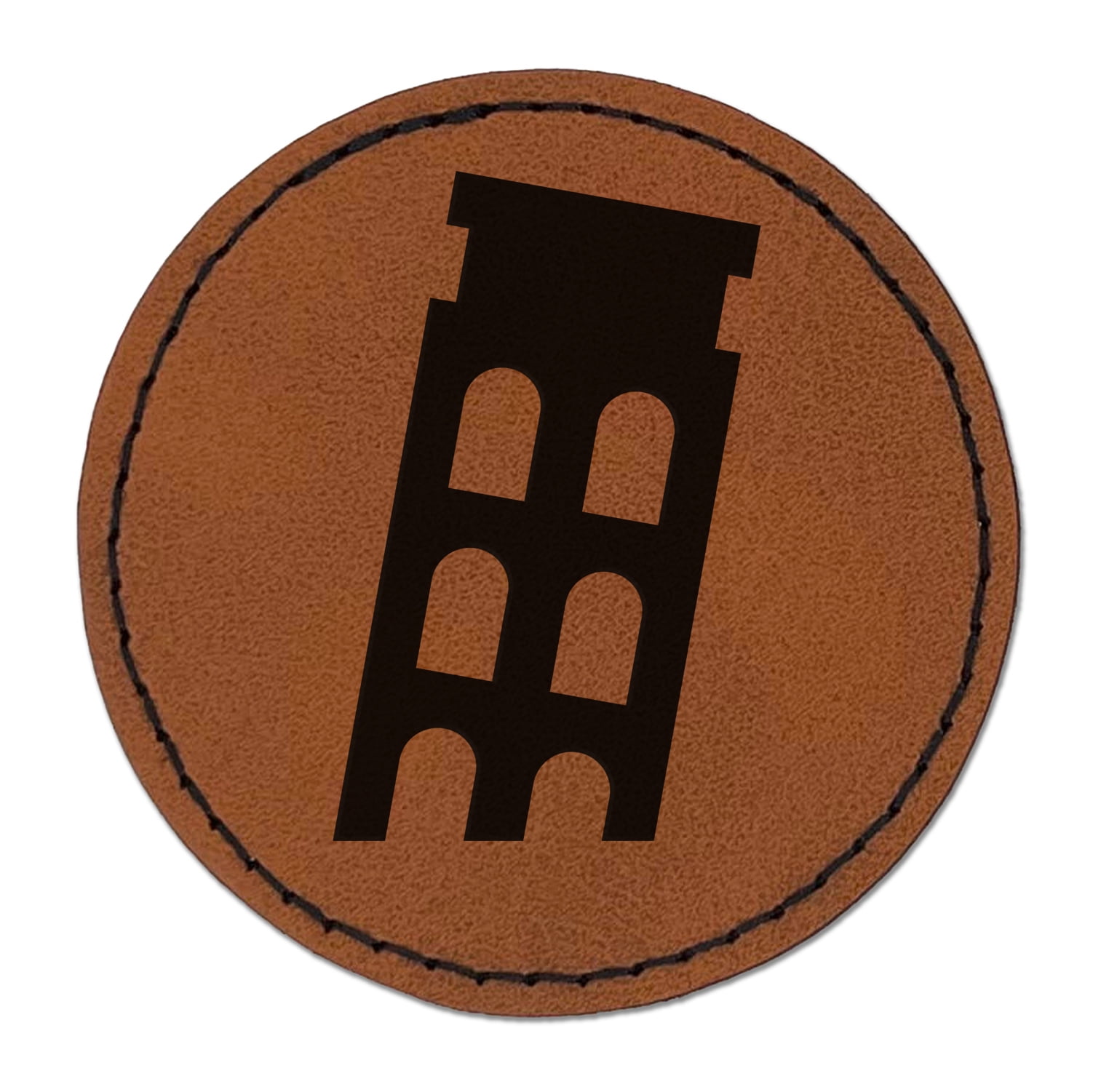 Leaning Tower of Pisa Icon Italy 2.5" Faux Leather Round Engraved Iron ...