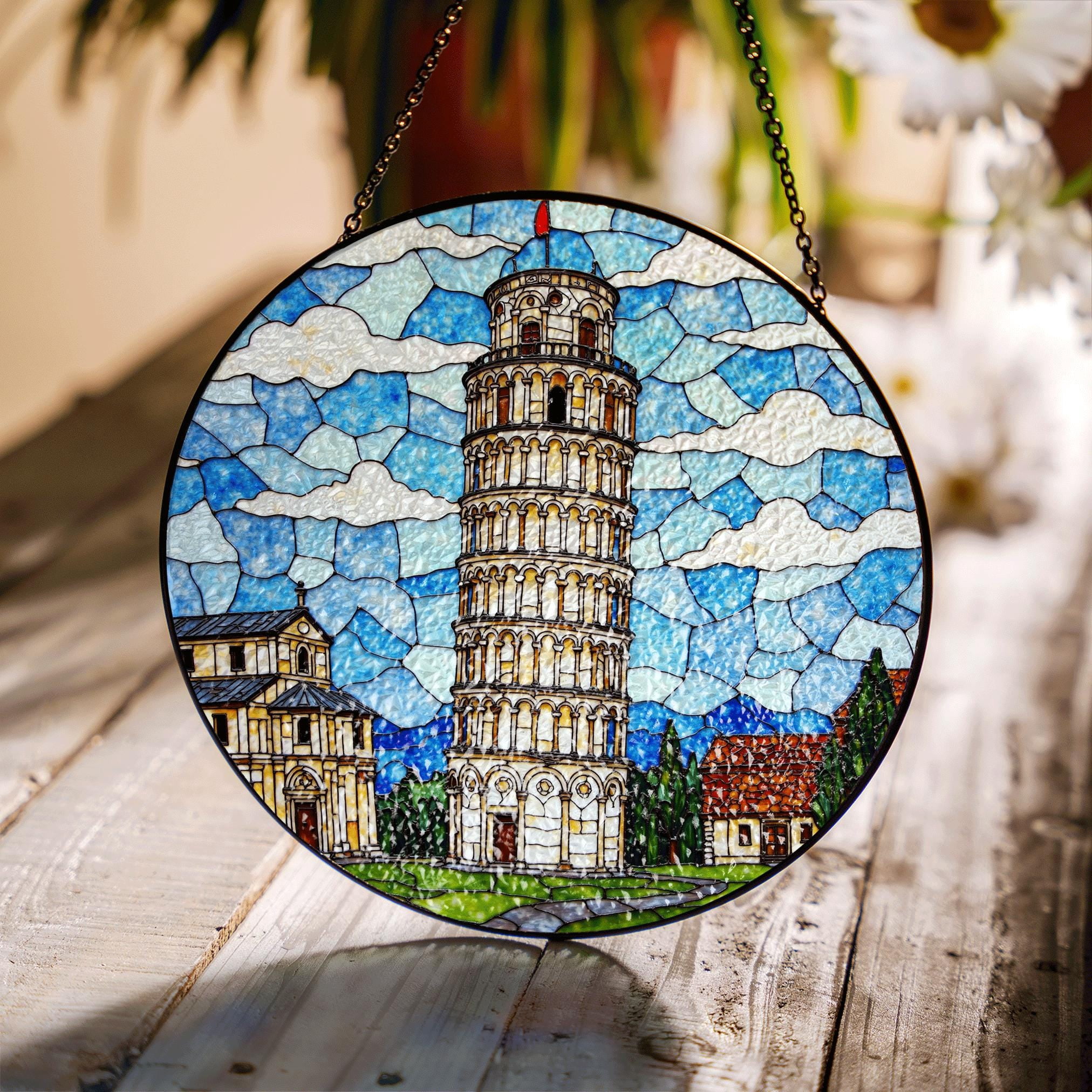 Leaning Tower of Pisa Stained Glass Suncatcher, Travel Inspired Window ...