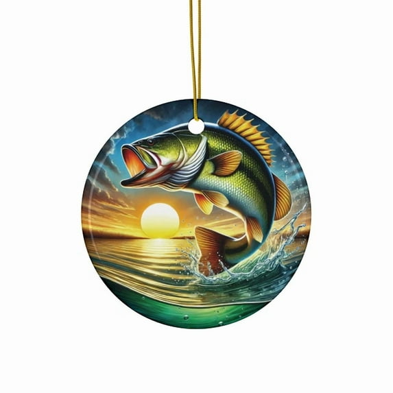 Leaping Bass at Sunset Ornament Fishing and Wildlife Decor Printed on ...