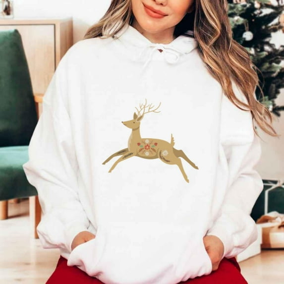 Leaping Folk Art Reindeer Christmas Holiday Traditional Unisex Hoodie ...