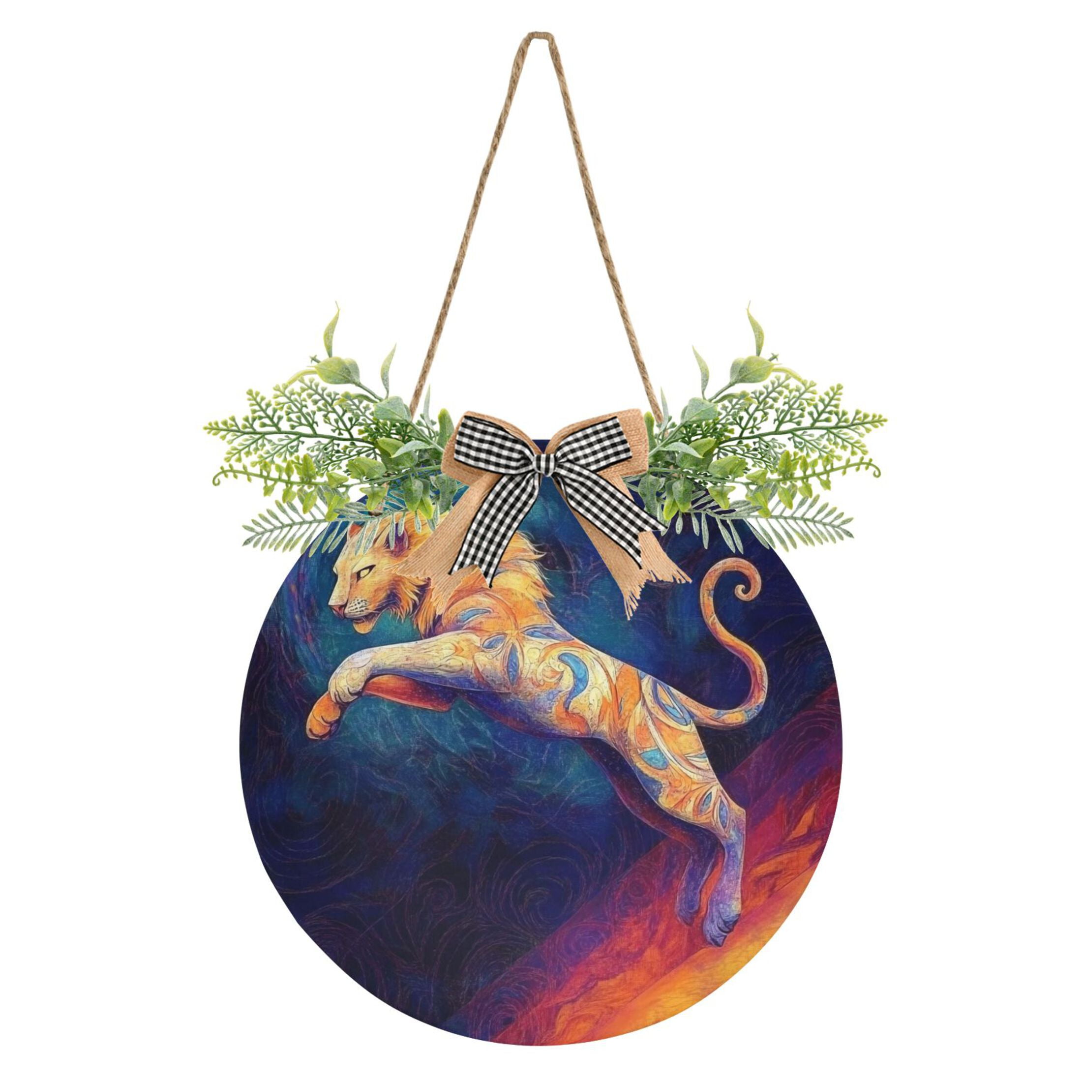 Leaping Lion Front Door Porch Decoration Hanging Sign with Artificial ...