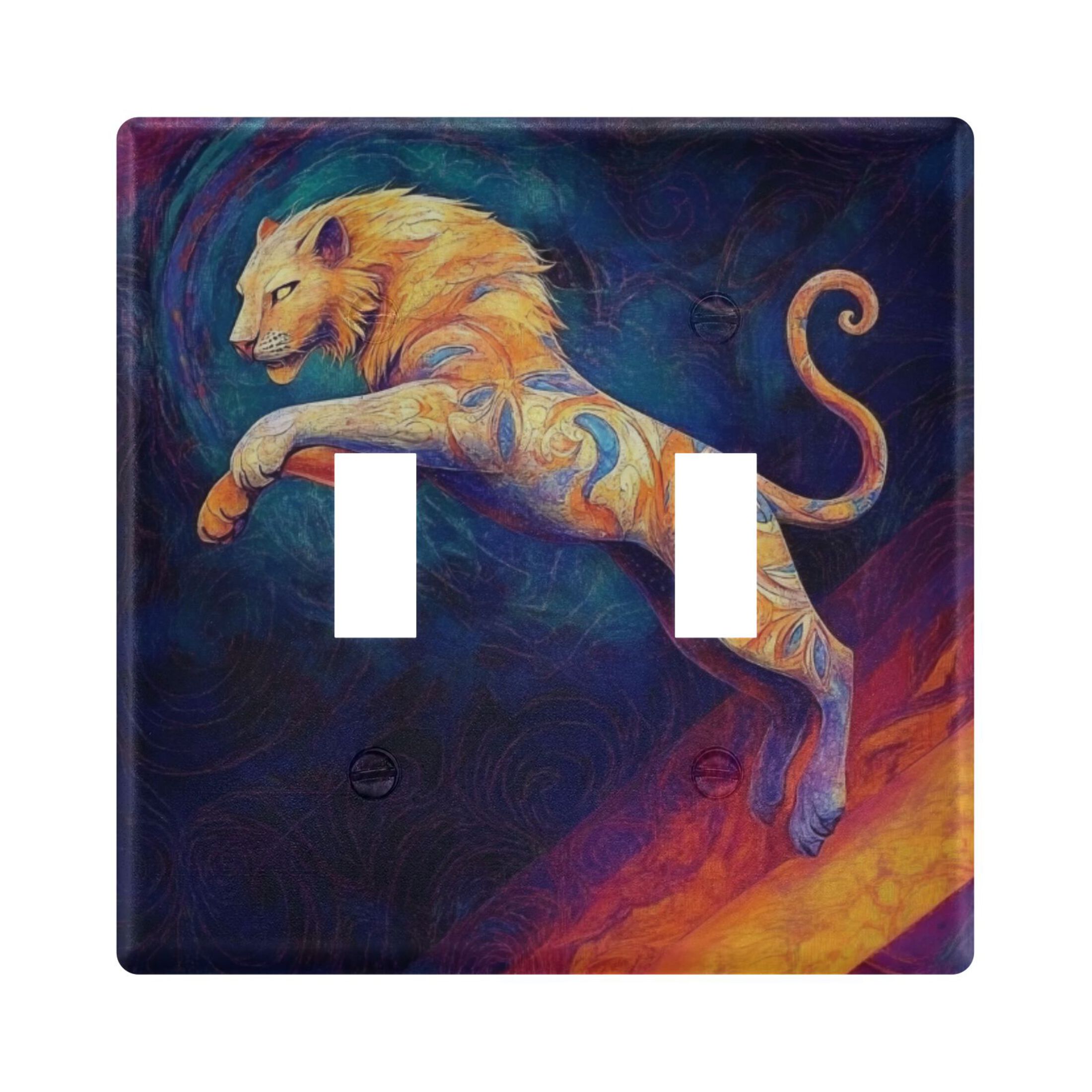 Leaping Lion Light Switch Cover Decorative 2 Gang Wall Plate Toggle ...