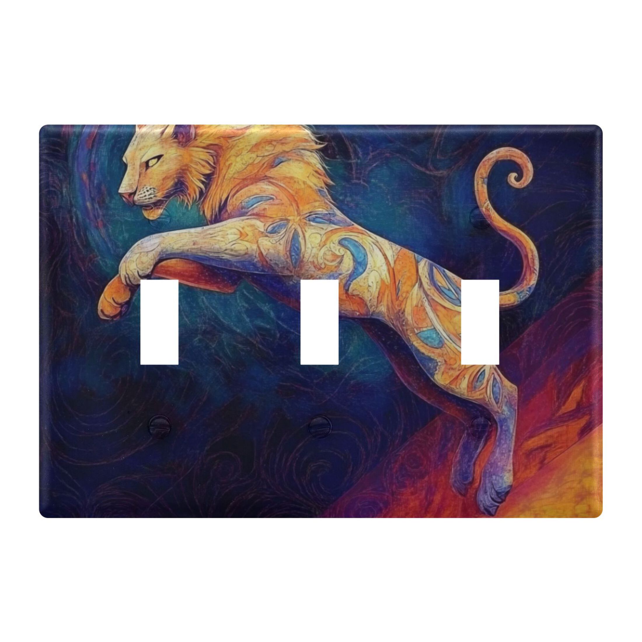 Leaping Lion Light Switch Cover Decorative 3 Gang Wall Plate Toggle ...