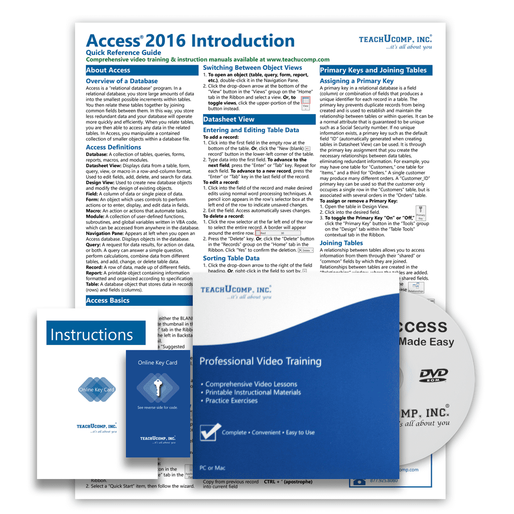 Learn Access 2016 Deluxe Training Tutorial- Video Lessons, PDF ...