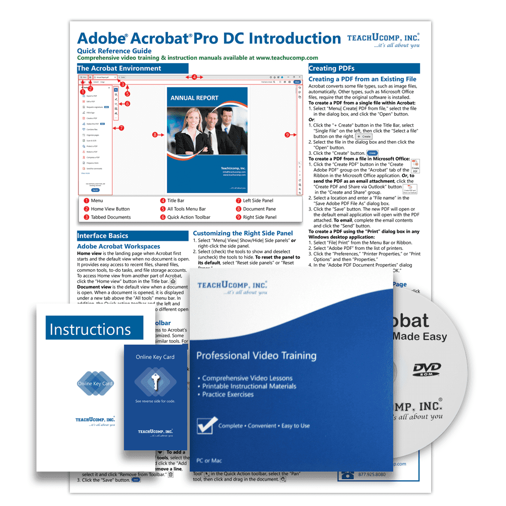 Learn Acrobat Pro DC Deluxe Training Tutorial- Video Lessons, PDF Instruction Manual, Quick ...
