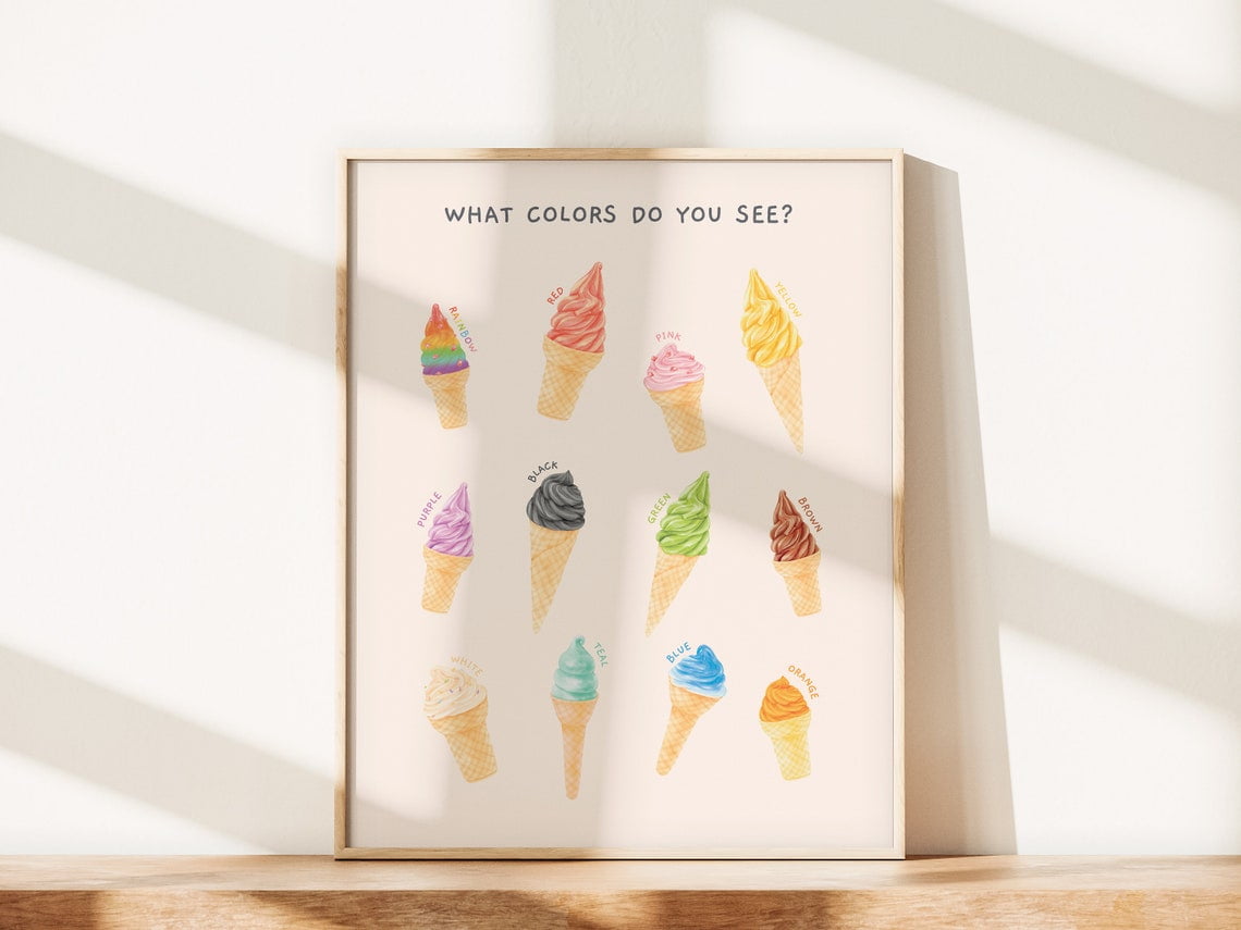 Learn Colors Educational Poster, Watercolor Homeschool Montessori Ice ...