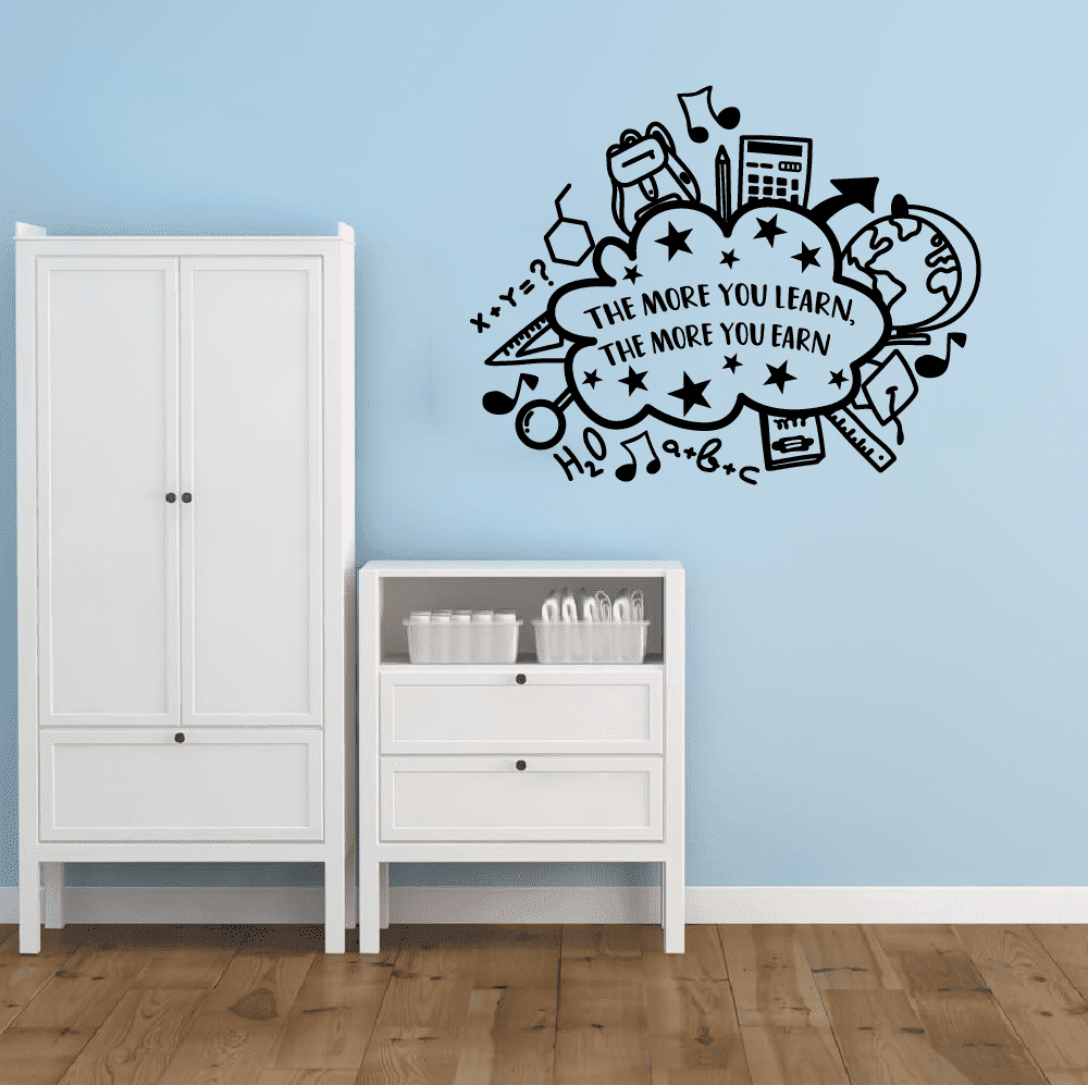 Learn Earn Quote Classroom Wall Decals Stickers Education Educational ...