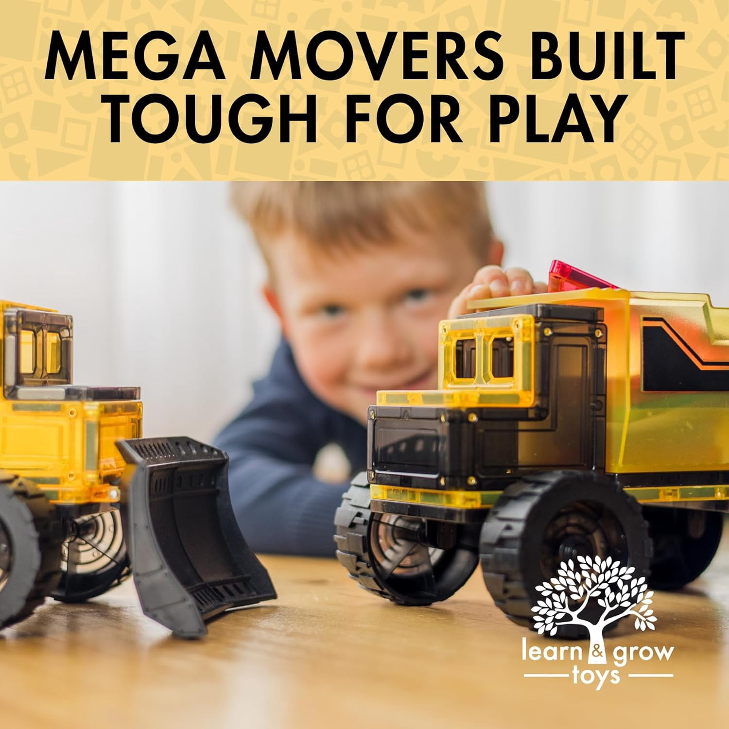 Learn & Grow Mega Movers - Jumbo Magnetic Tiles Construction Trucks ...