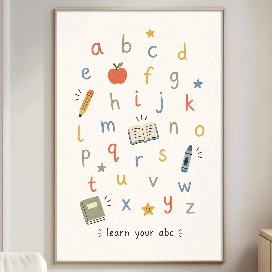 Learn Your ABC Wall Art Kids Alphabet Educational Nursery Decor With ...