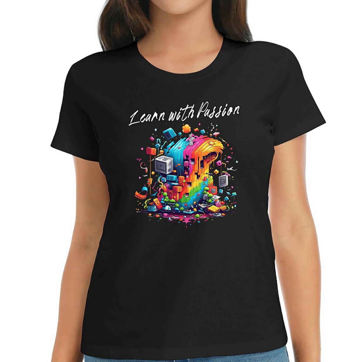 Learn with Passion Back to School Gifts Stylish Women's Graphic Tee ...