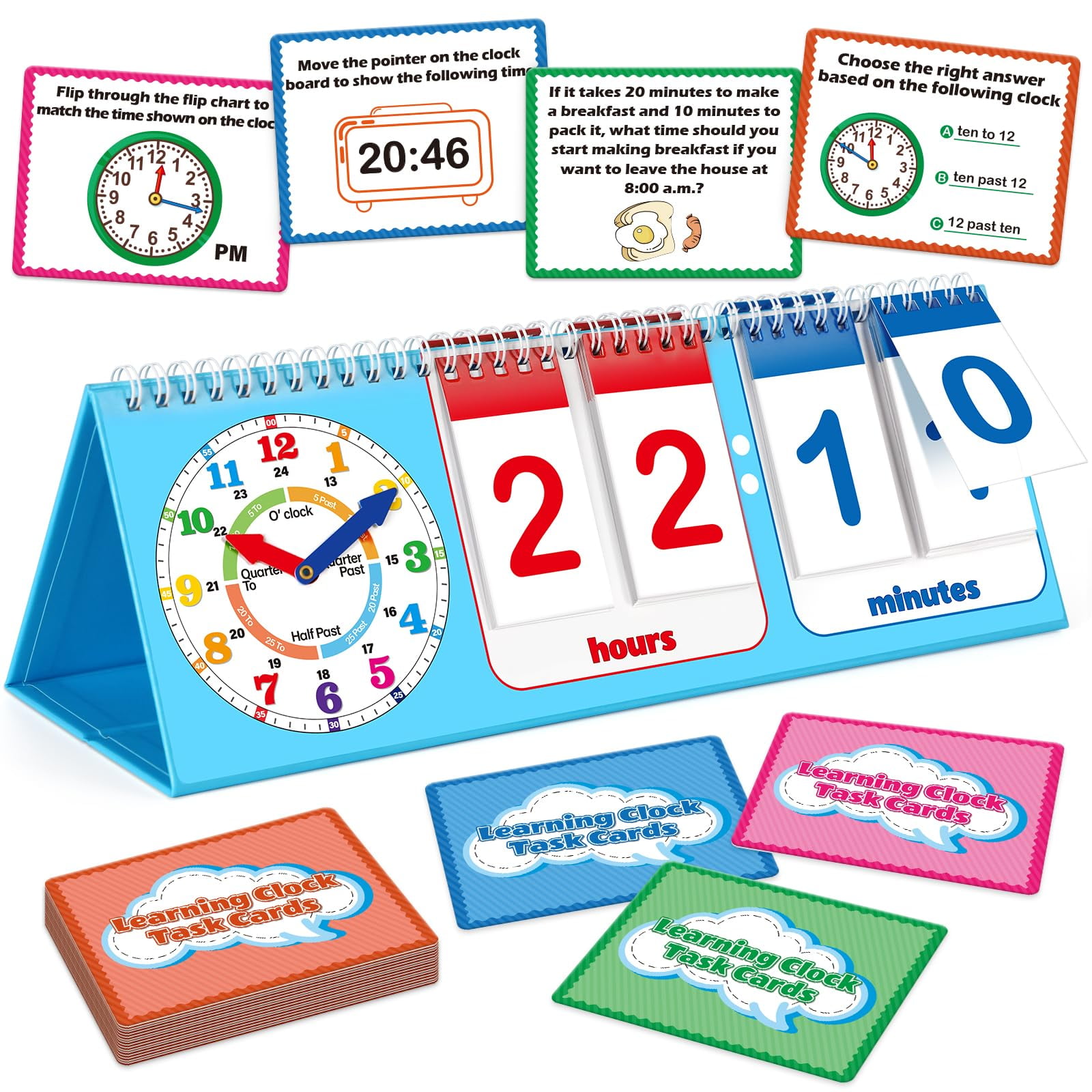 Learning Clock Flip Chart Colorful Analog & Digital Telling Time ...