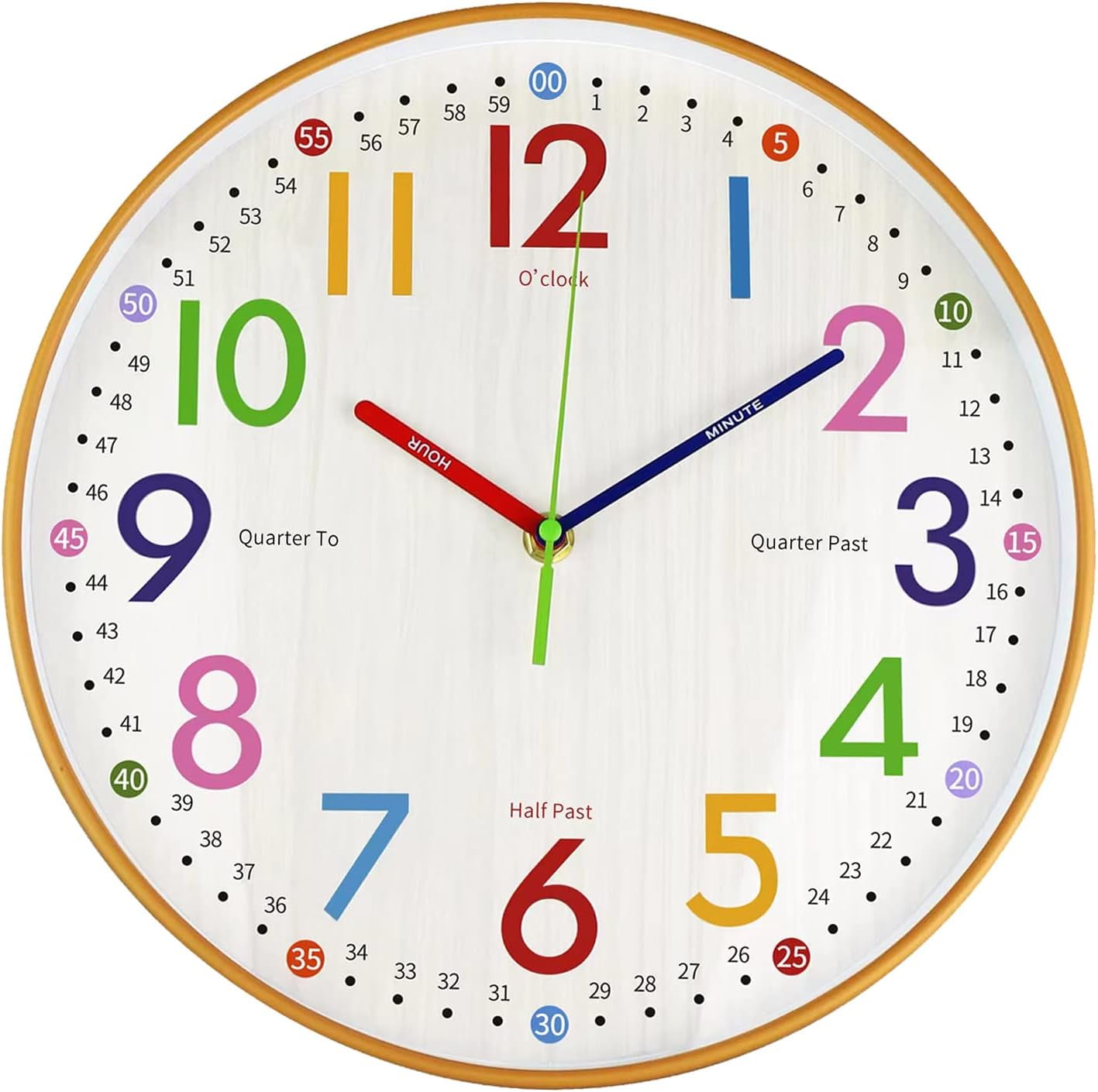 Learning Clock for Kids 12 inch Educational Wall Clock Silent Movement ...