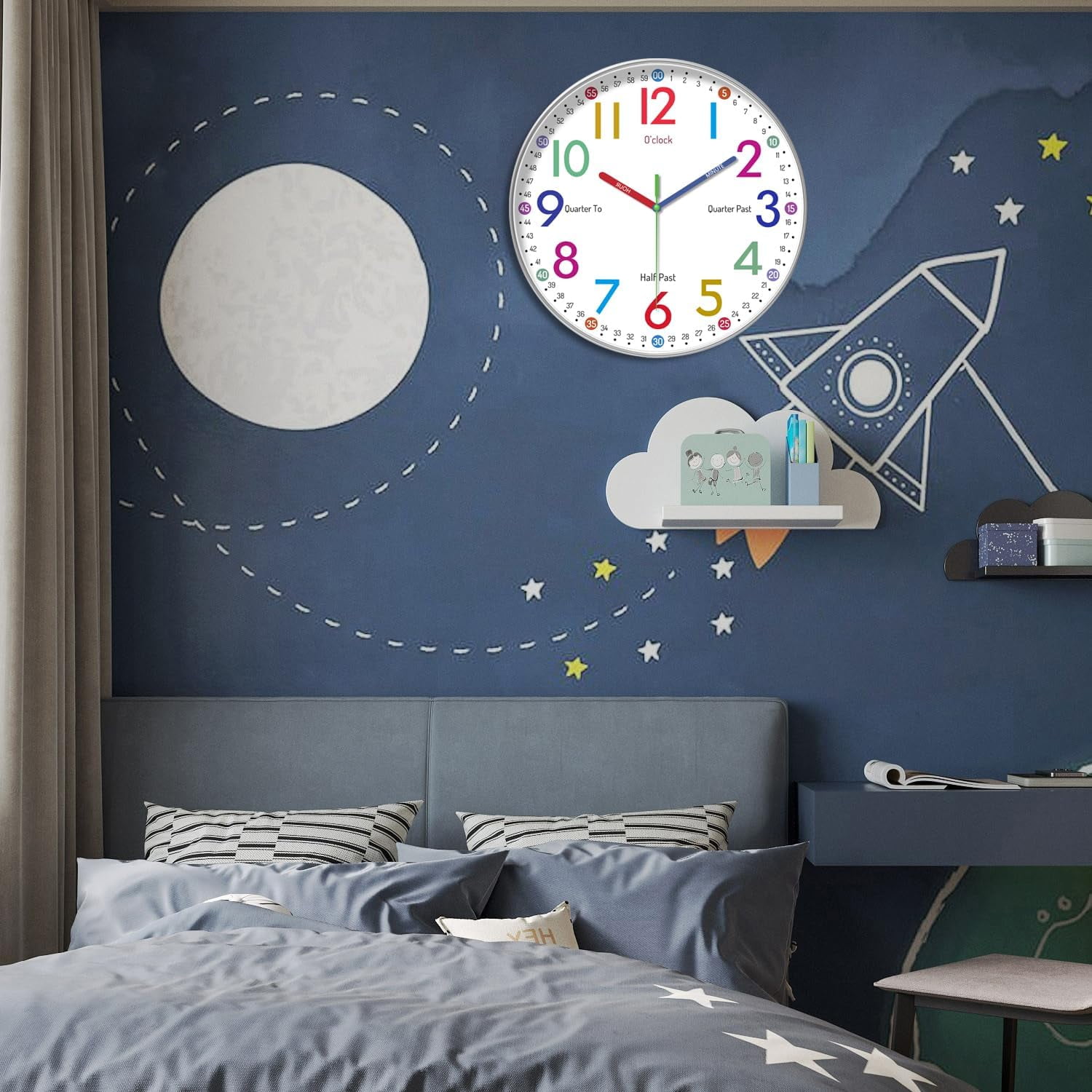 Learning Clock for Kids, Telling Time Teaching Clock, Silent Analog ...