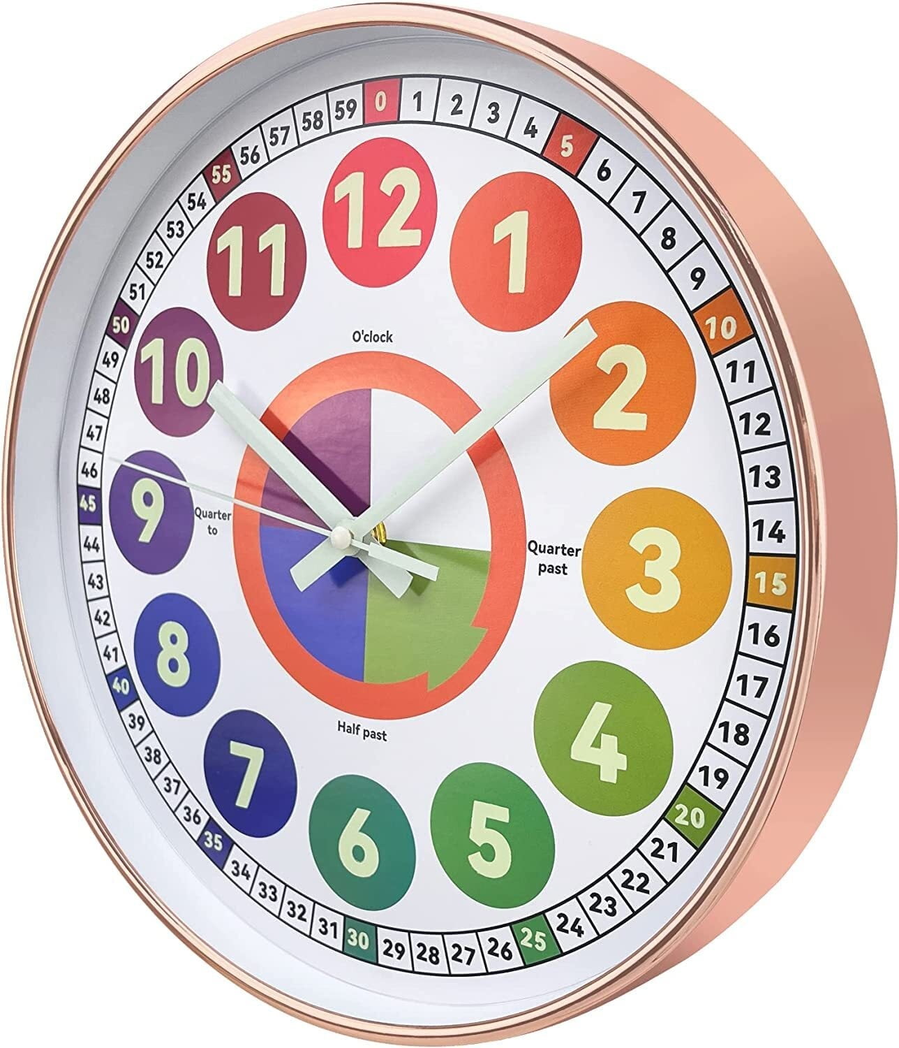 Learning Clock for kids, Glow in The Dark Wall Clock for Bedroom, 12 ...
