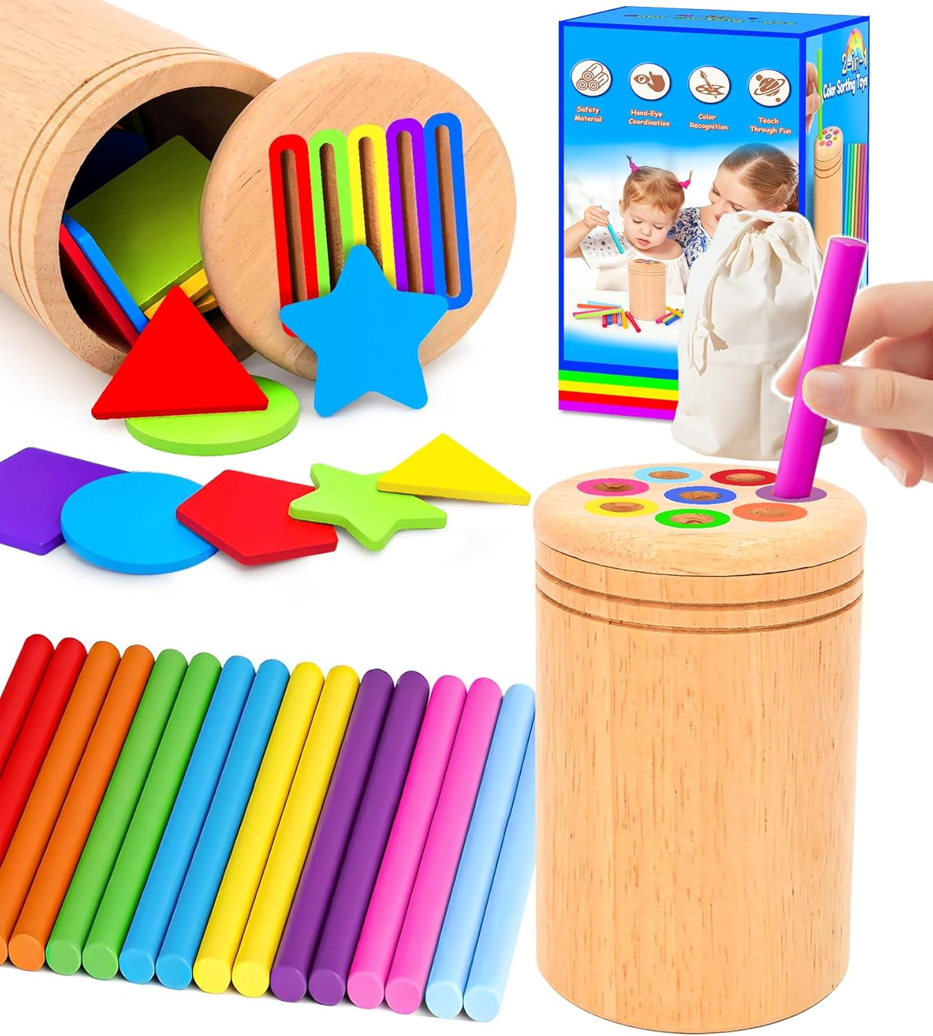 Learning Color Sorting Toys for Toddlers,Wooden Montessori Toys for ...