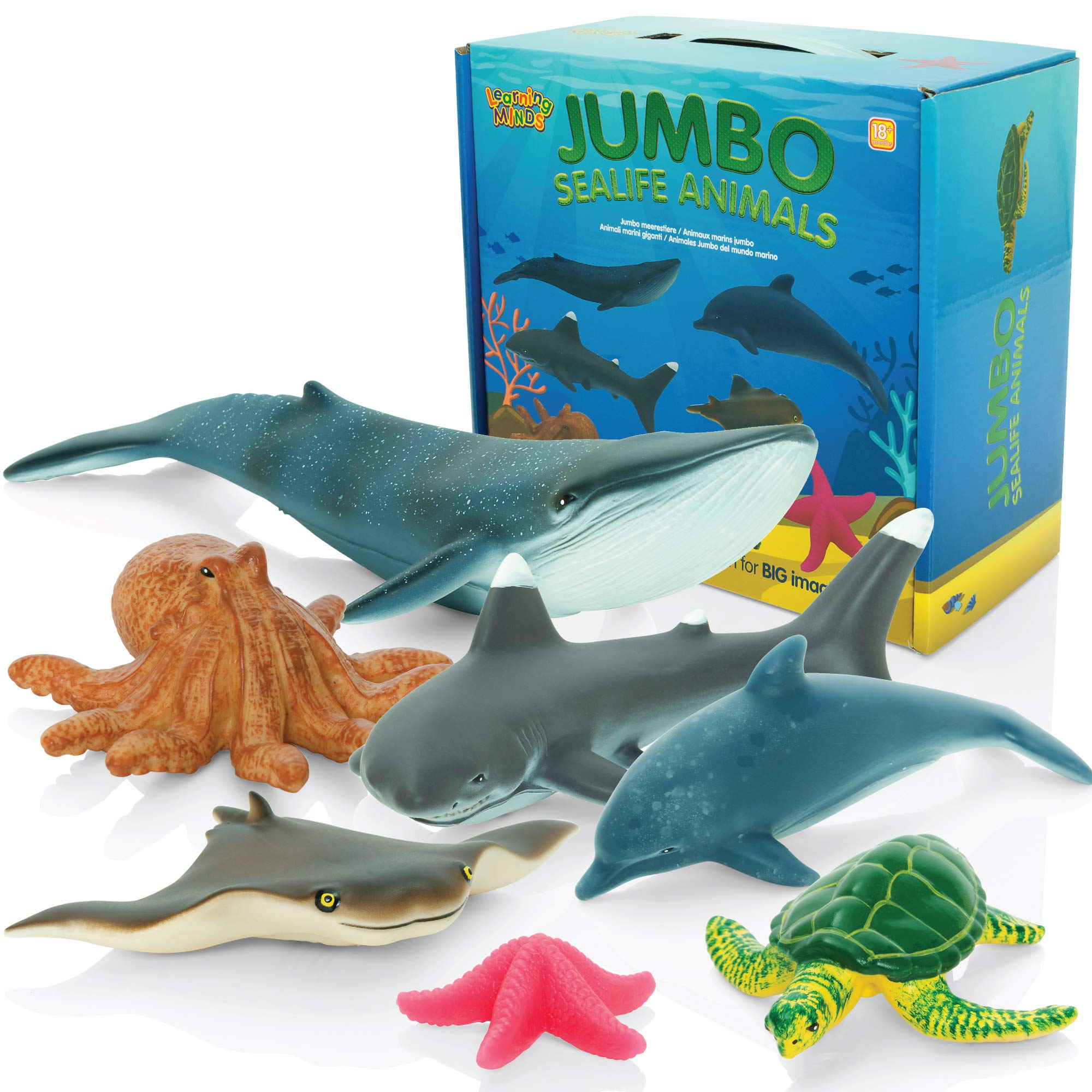 Learning Minds Jumbo Sea Animals - Set of 7 Educational Ocean Fish Toys ...