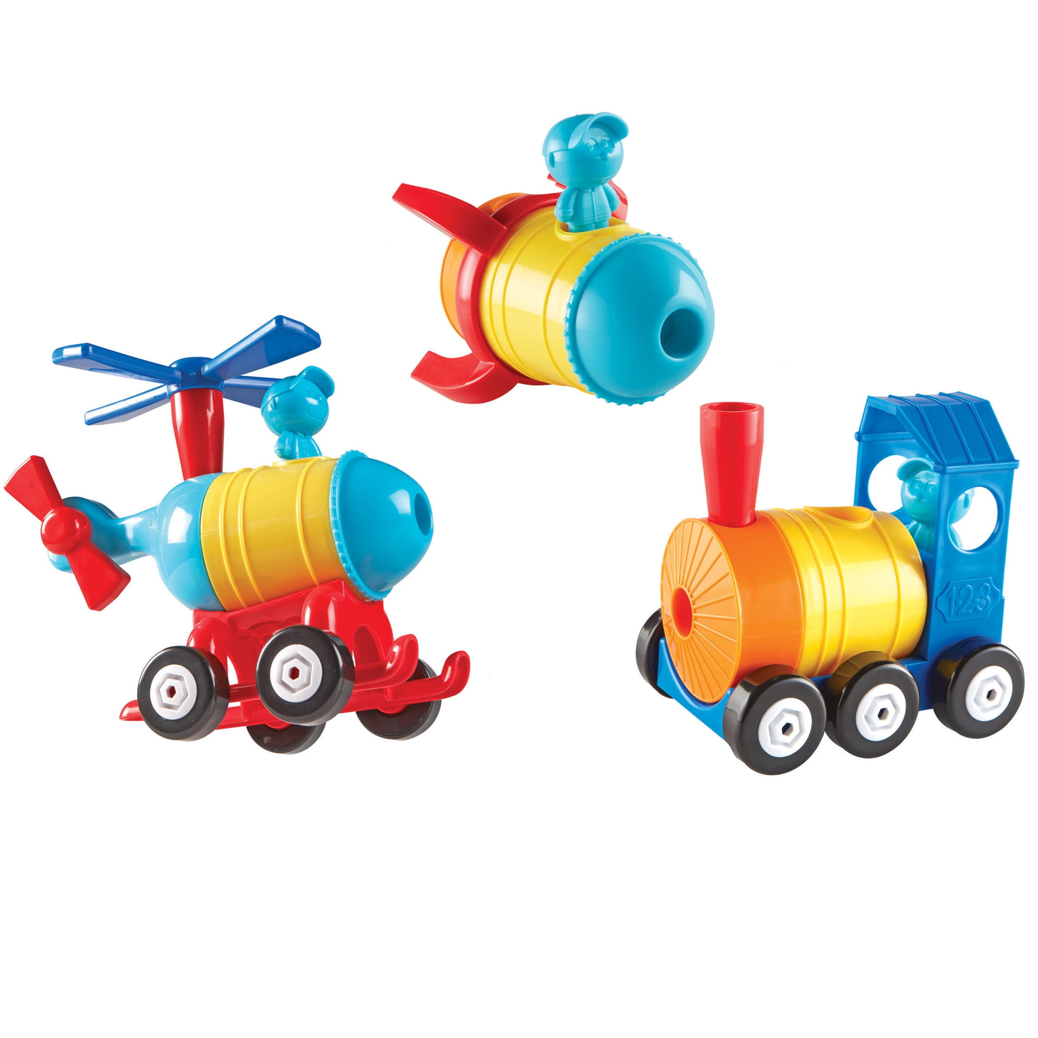 Learning Resources 1-2-3 Build It! Rocket-Train-Helicopter - 17 Pieces ...