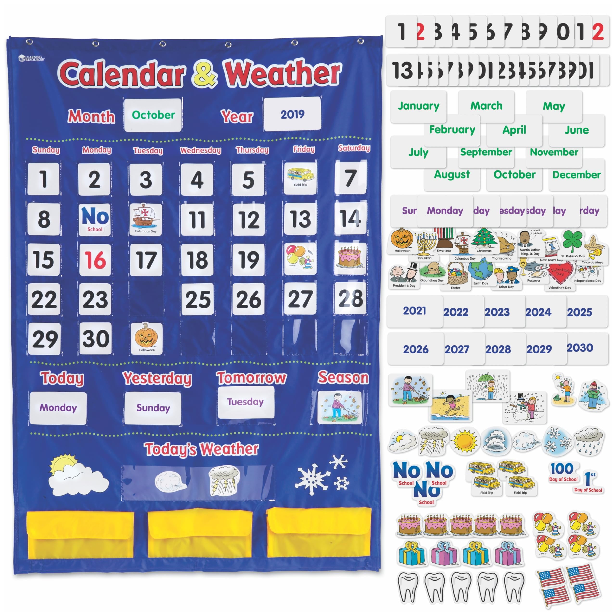 Learning Resources Calendar & Weather Pocket Chart - Classroom Calendar ...