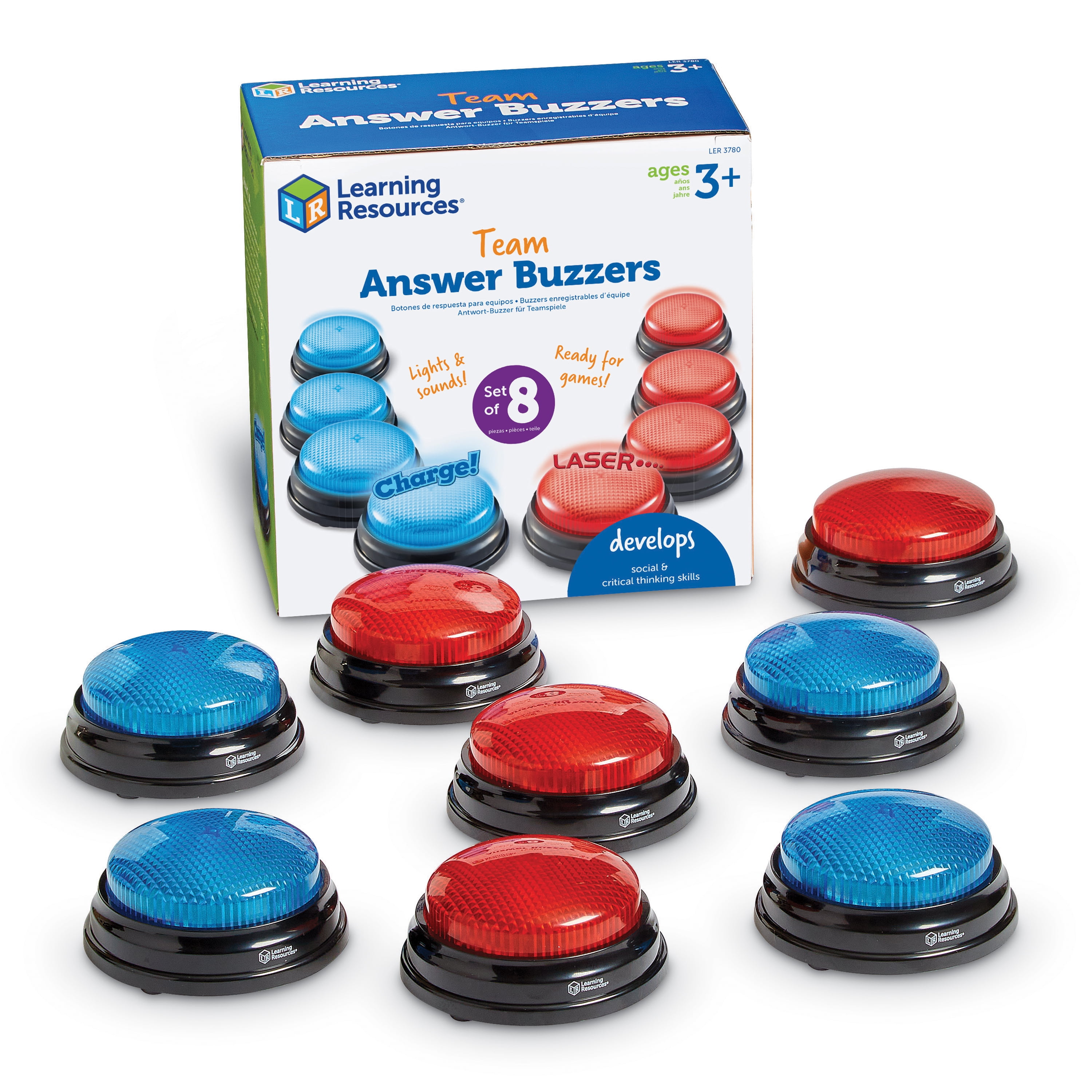 Learning Resources Team Answer Buzzers - Set of 8 Classroom Buzzers ...