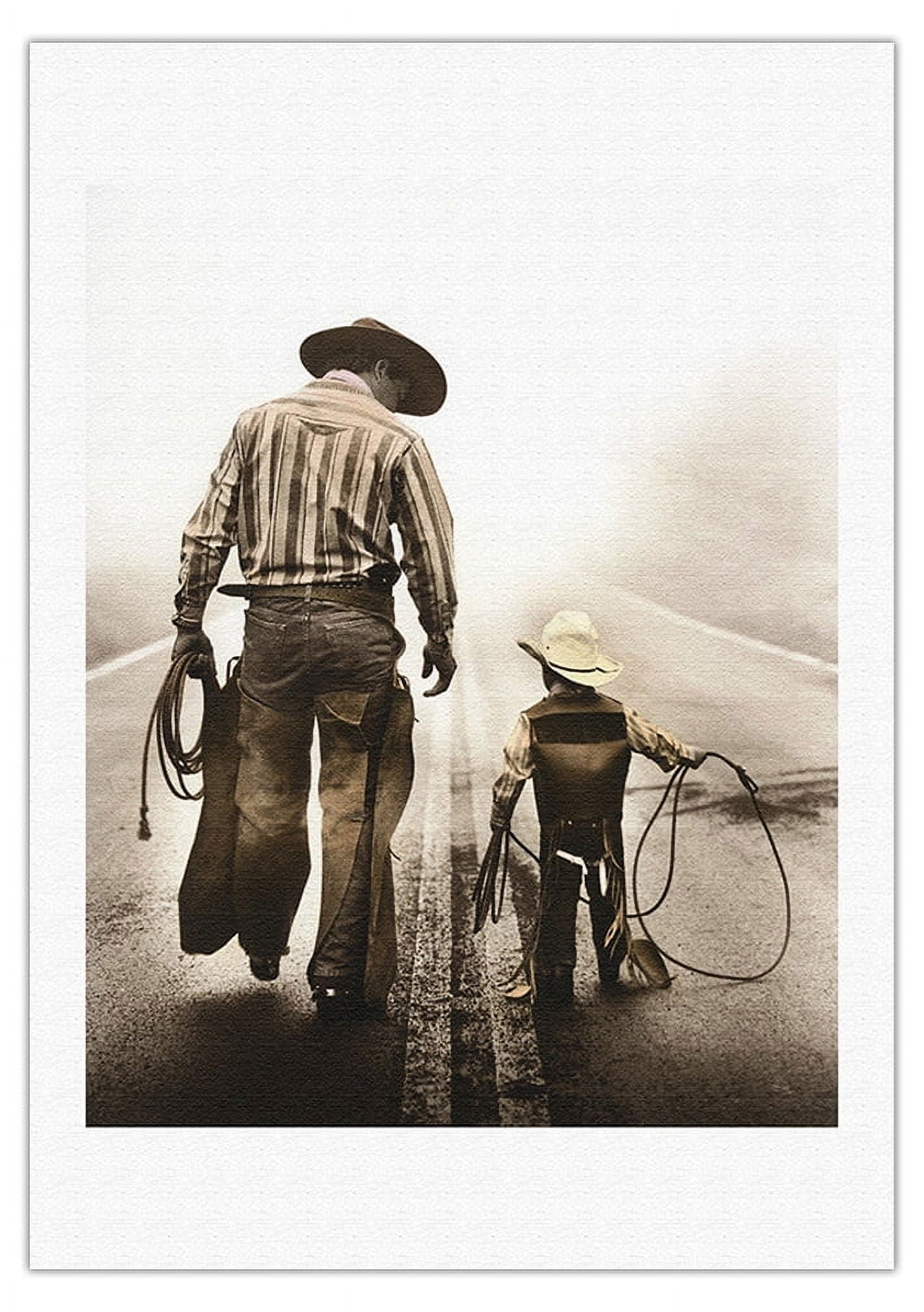 Learning the Ropes - Hawaiian Cowboy (Paniolo) Teaches His Son - Vintage Hand Colored Photograph ...