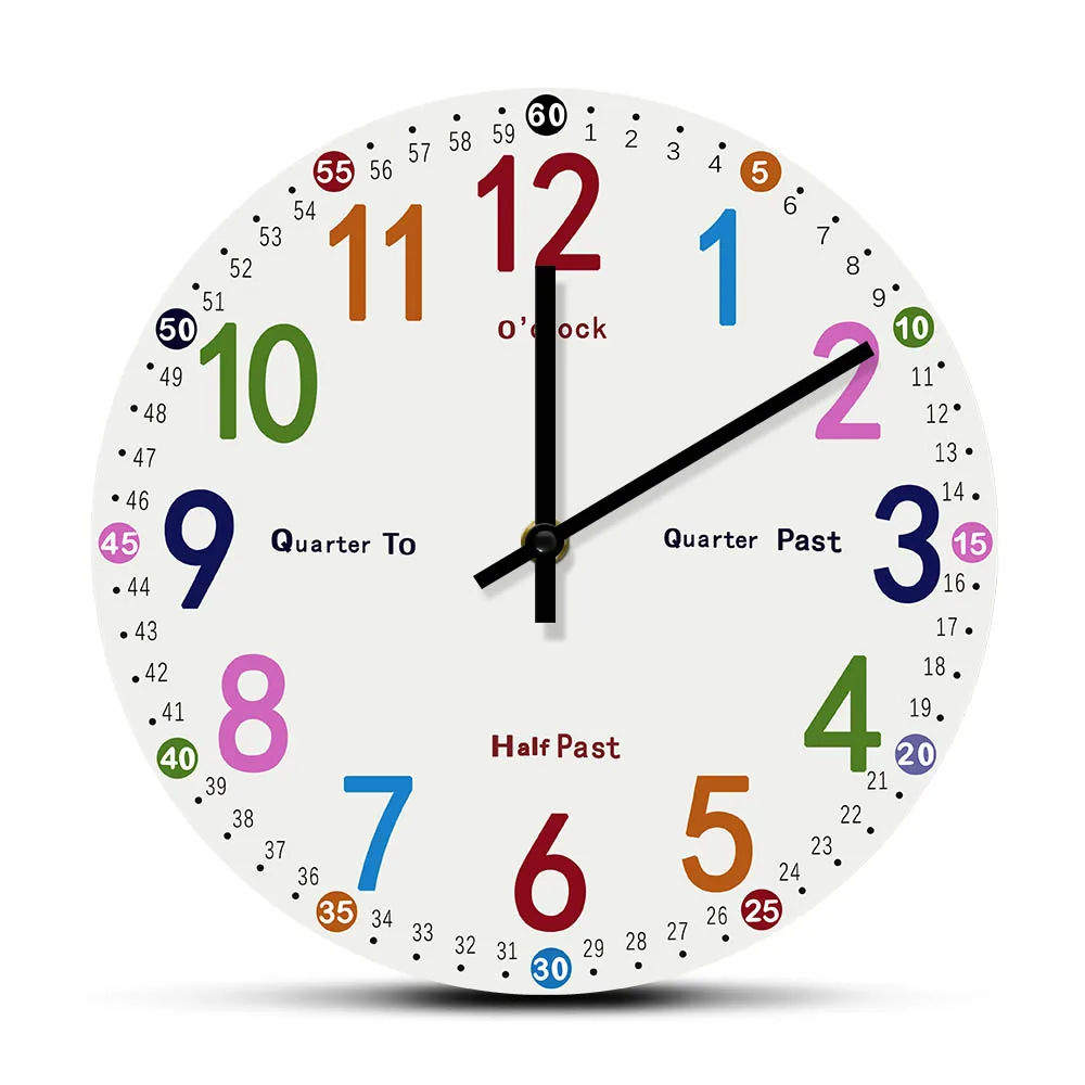 Learning Telling Time Educational Wall Clock For Kids Bedroom ...