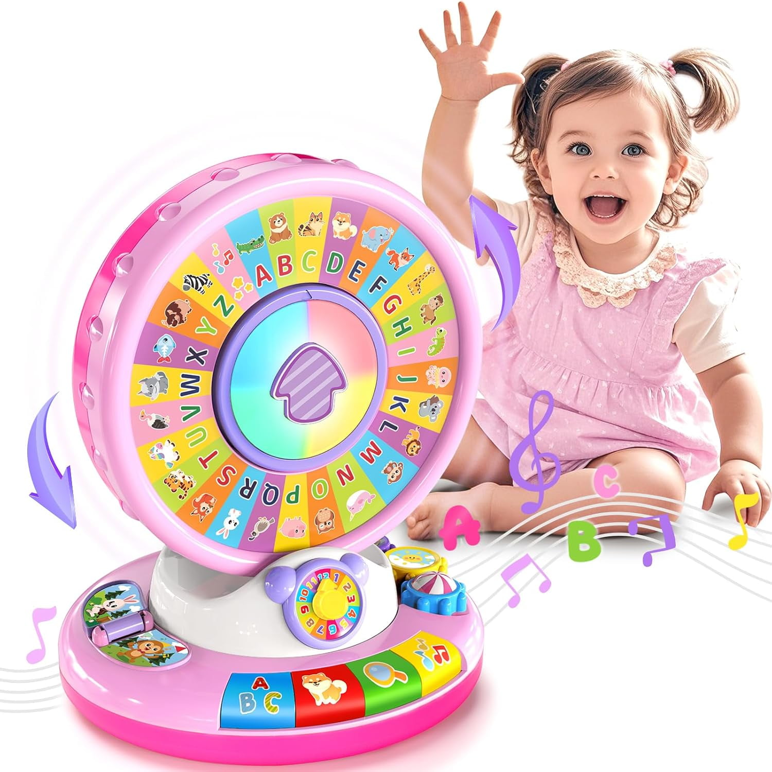 Learning Toy for Kids 1 2 3 Year Old Girls, Spin and Sing Alphabet Zoo ...