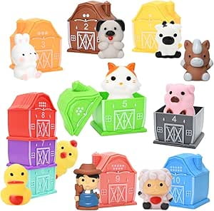 Learning Toys for Toddlers 1,2,3 Year Old, 20PCS Farm Finger Puppets Barn Toy, Counting ...
