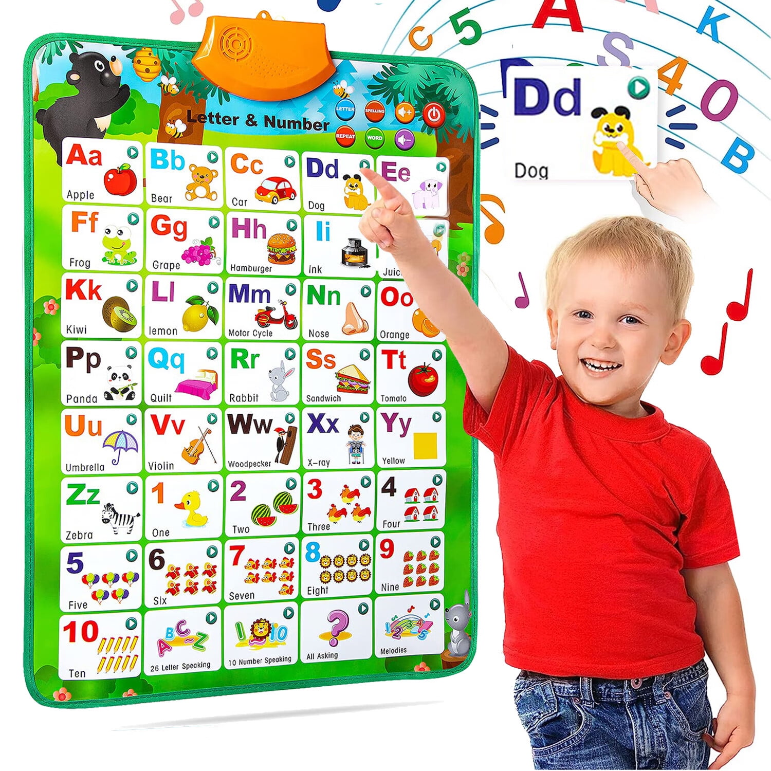Disen Learning Toys for Toddlers 2-4, Interactive ABC and Music Poster ...