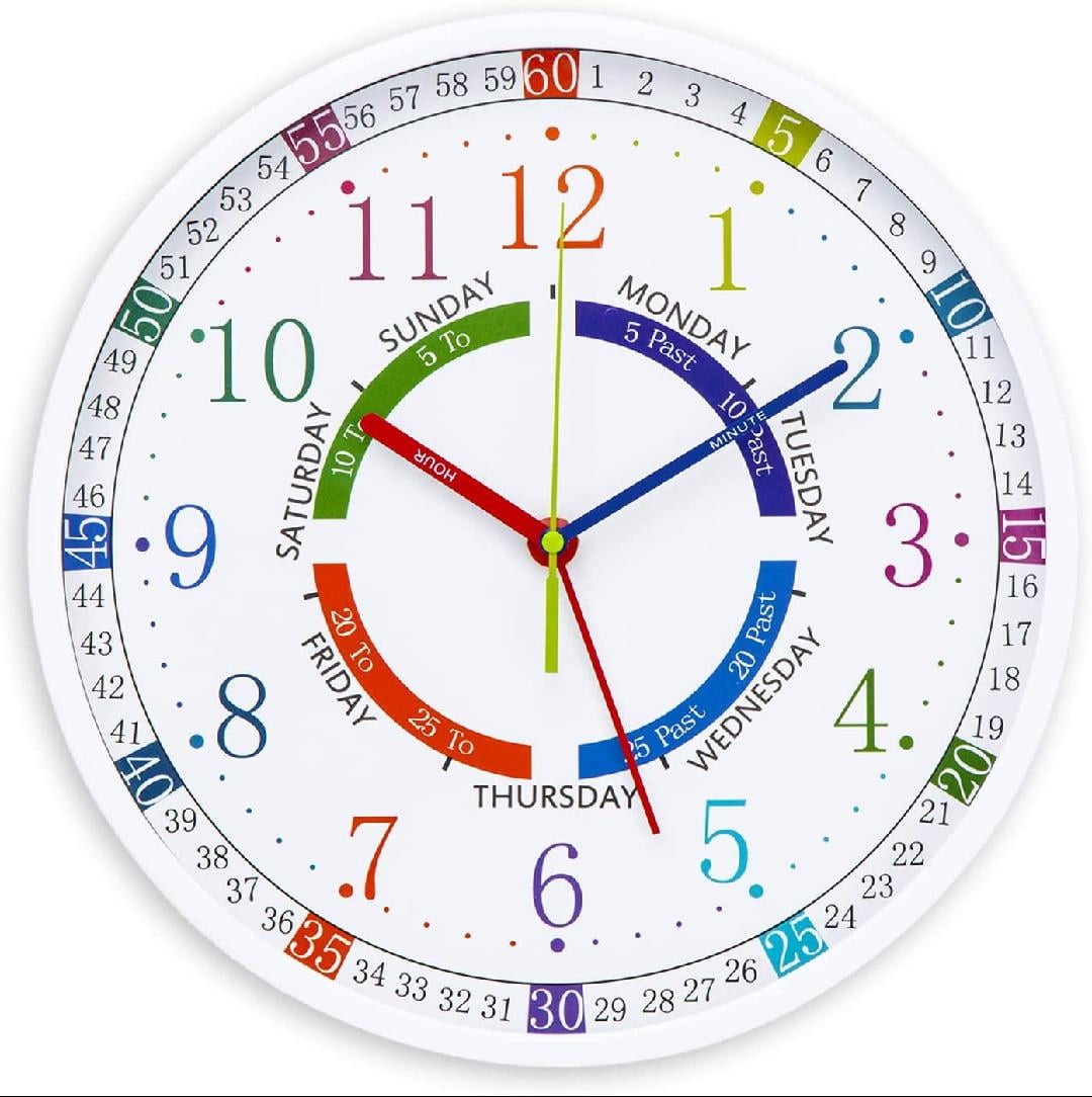 Learning Wall Clock for Kids, 12 Inch Classroom Wall Clock Silent ...