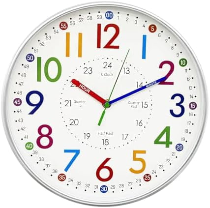 Learning Wall Clock for Kids Bedrooms, 12in Classroom Analog Clock for ...