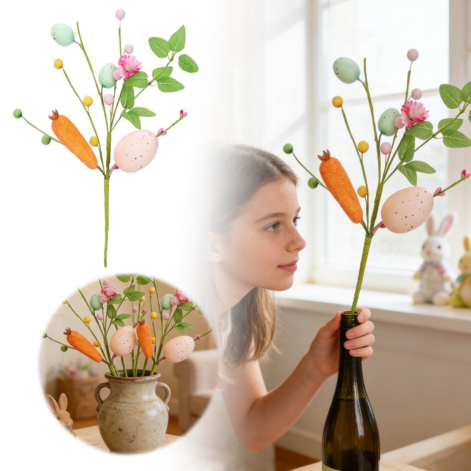 Leatfisat 1Pcs Artificial Easter Spray Vine With Pastel Easter Eggs And ...
