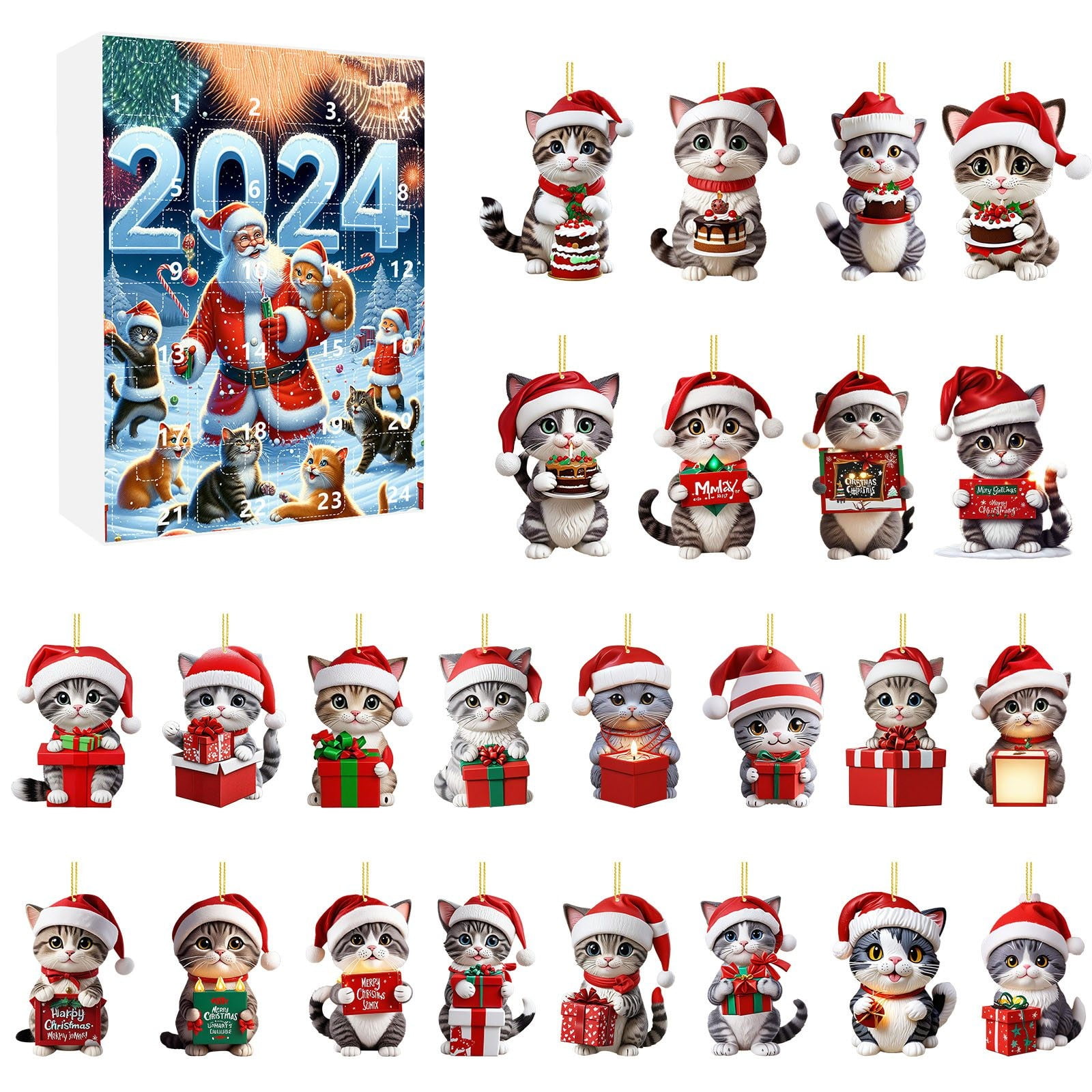 Leatfisat 2025 Cat Themed Christmas Advent Calendar - 24 Unique 2D Tree Ornaments, Countdown ...