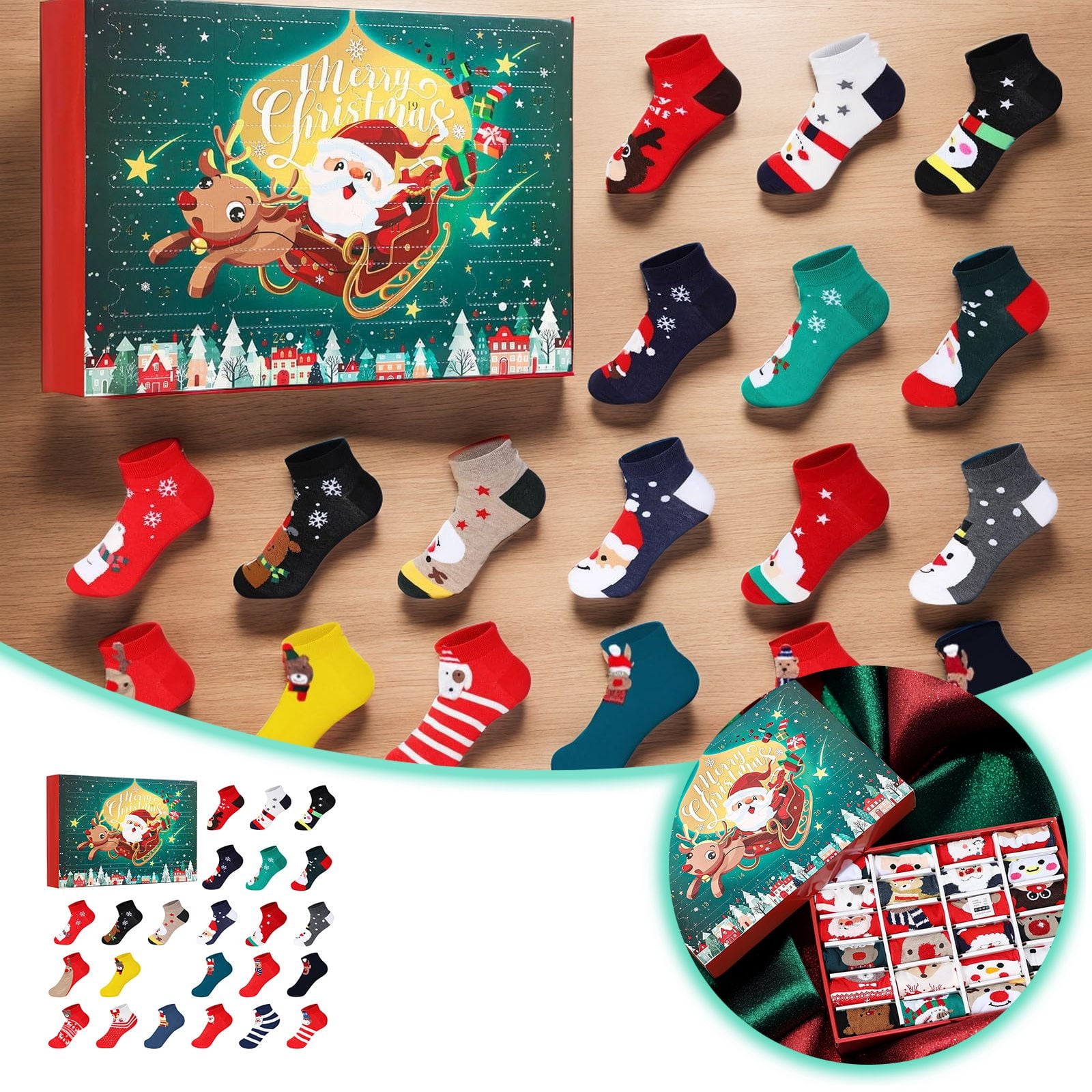 Leatfisat 2025 Festive Socks Advent Calendar Set - 24-Day Christmas ...
