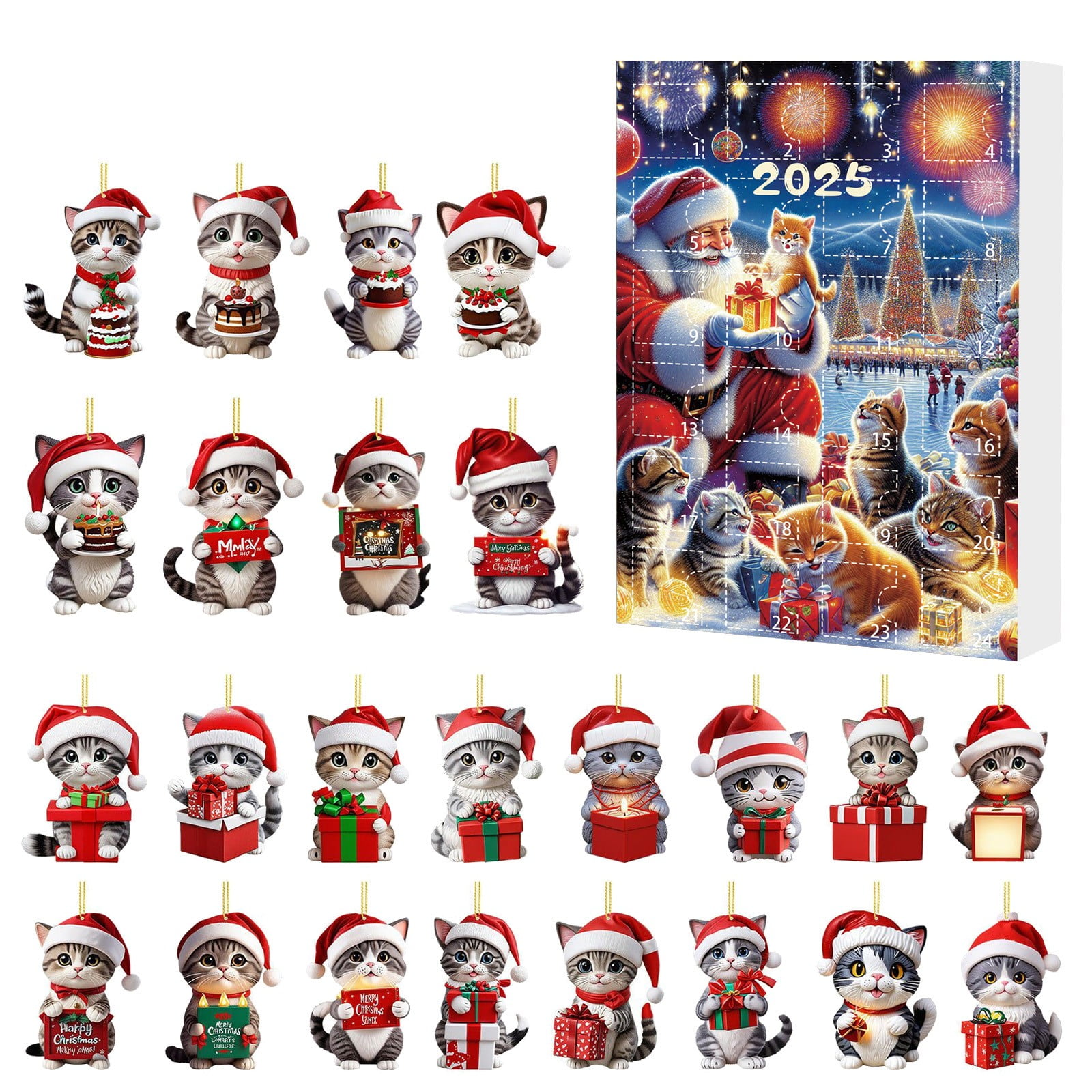 Leatfisat 2D Cat Themed Ornaments Countdown Calendar Set, Adorable ...