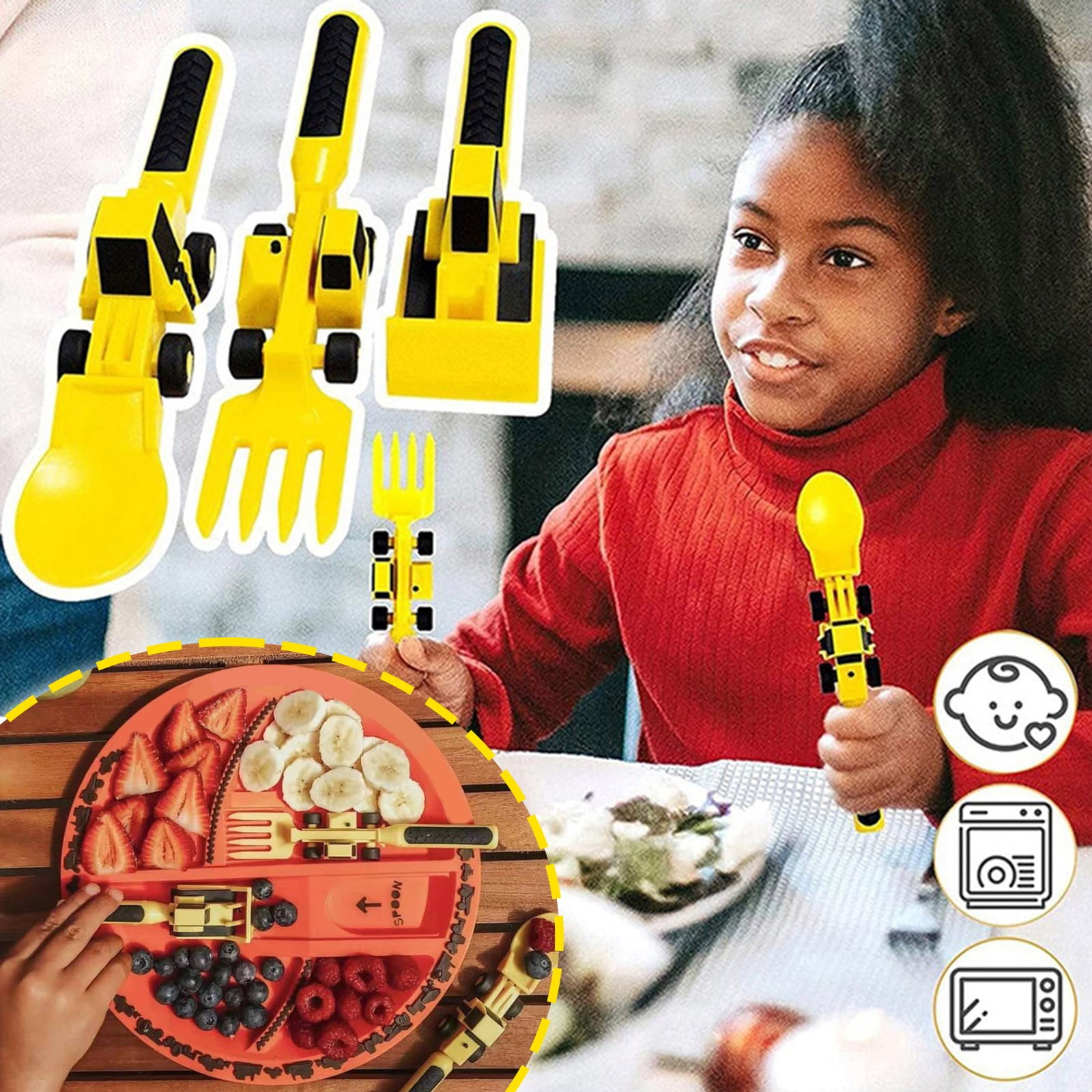 Leatfisat Creatively Kids Dining Tool Set Construction Fork And Spoon ...