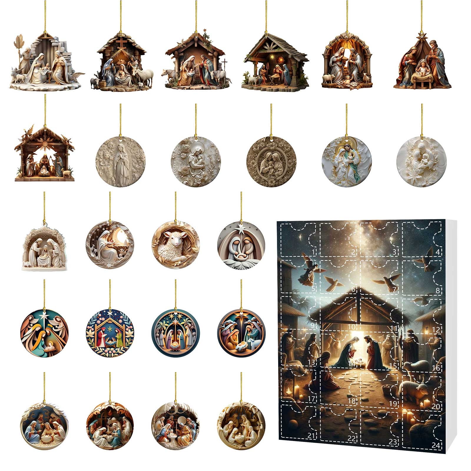 Leatfisat Elegant Nativity Advent Calendar - 24-Day Countdown with ...
