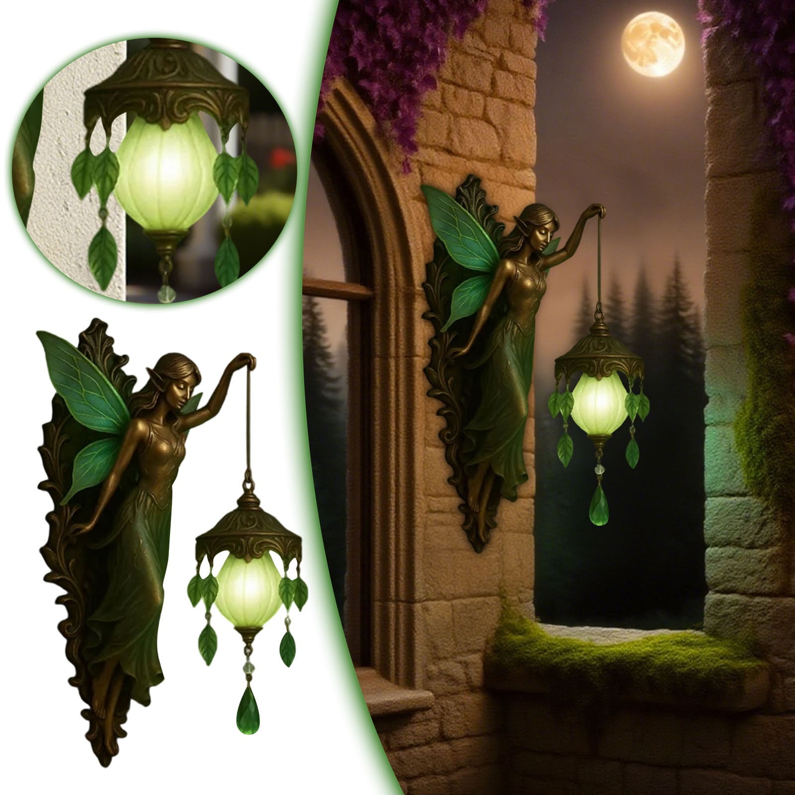 Leatfisat Fairy Wall Sconce With Green Crystal, Fantasy Decor ...