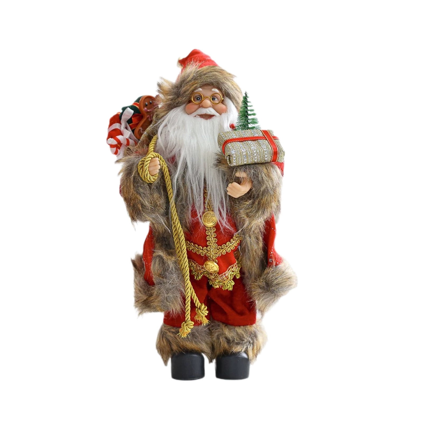 Leatfisat Furry Santa Figurine With Tree & Staff, Festive Holiday Decor ...