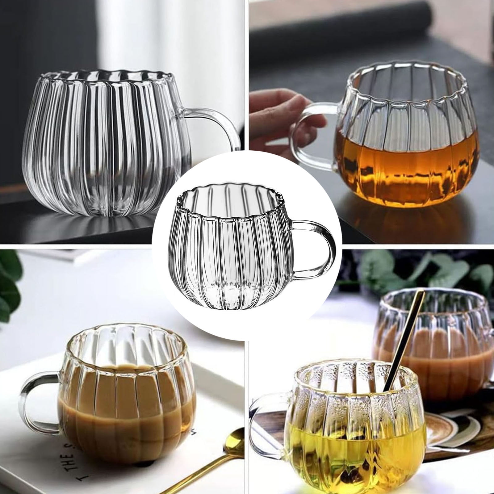 Leatfisat Kitchen Clear Glass Pumpkin Cups With Handles 350Ml Mug Fall ...