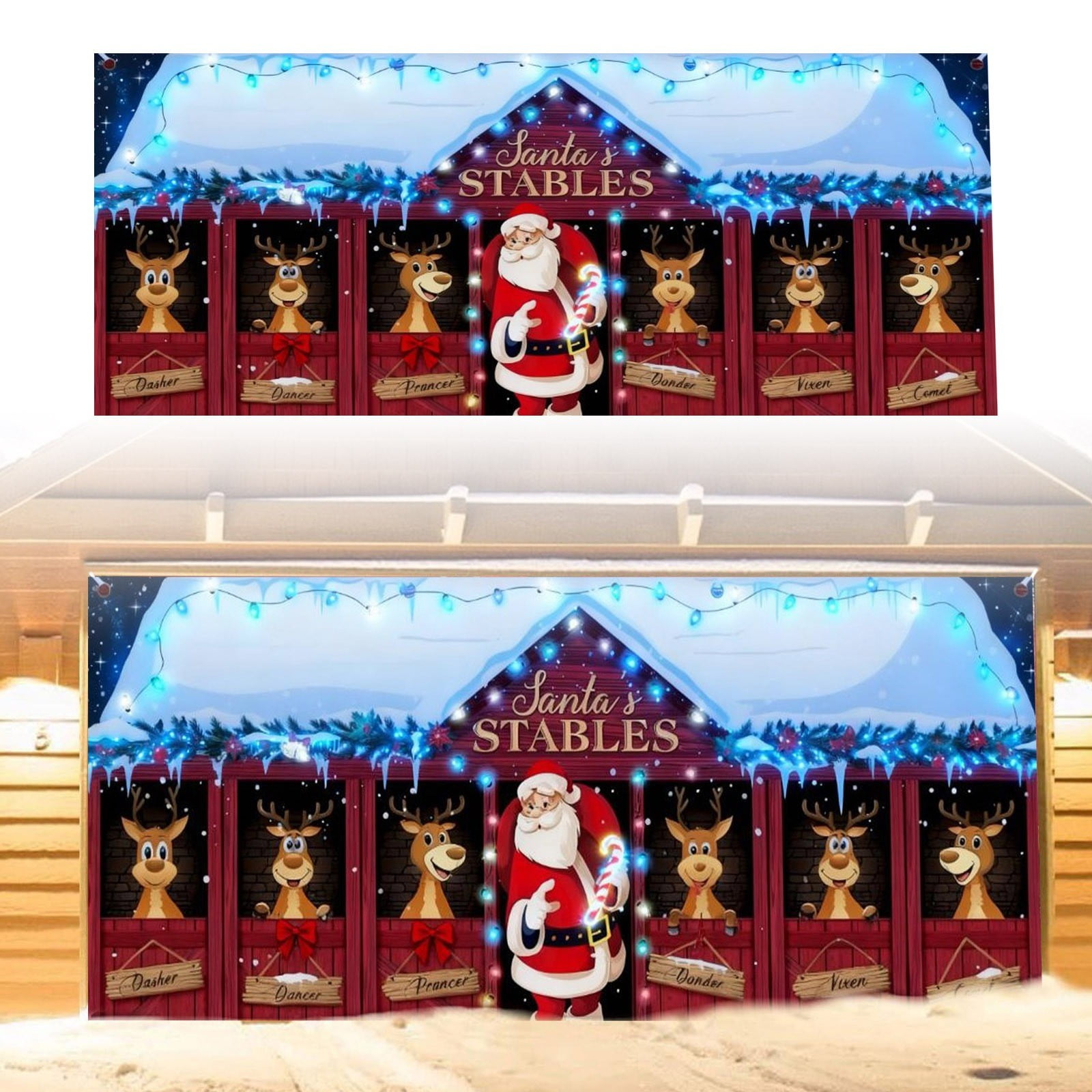 Leatfisat Santa'S Stables Reindeer Christmas Backdrop, Festive Photo ...