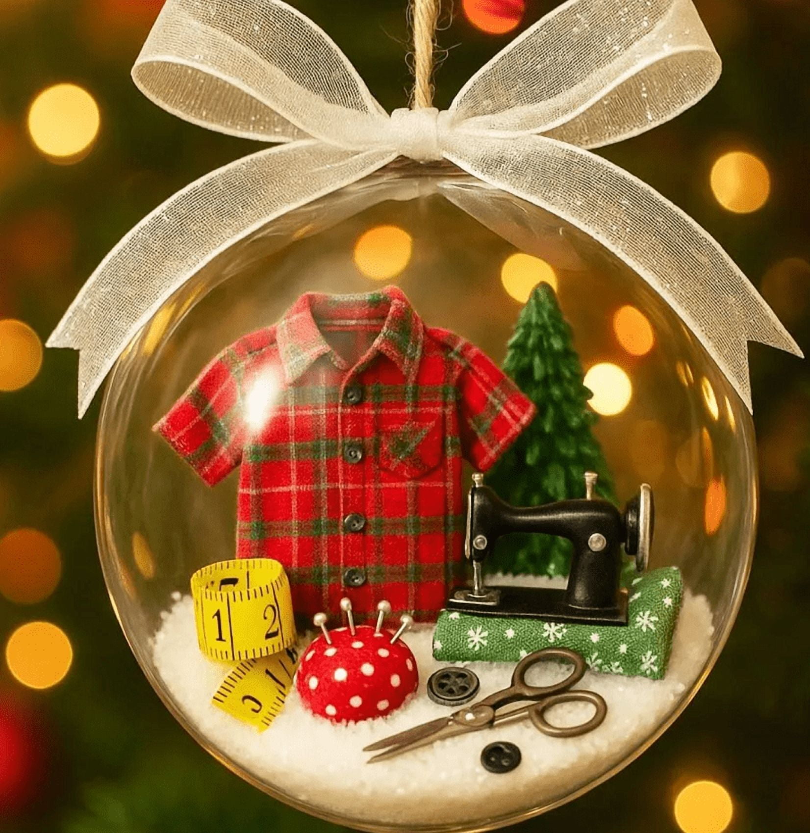 Leatfisat Sewing-Themed Christmas Ornament With Plaid Shirt, Mini ...