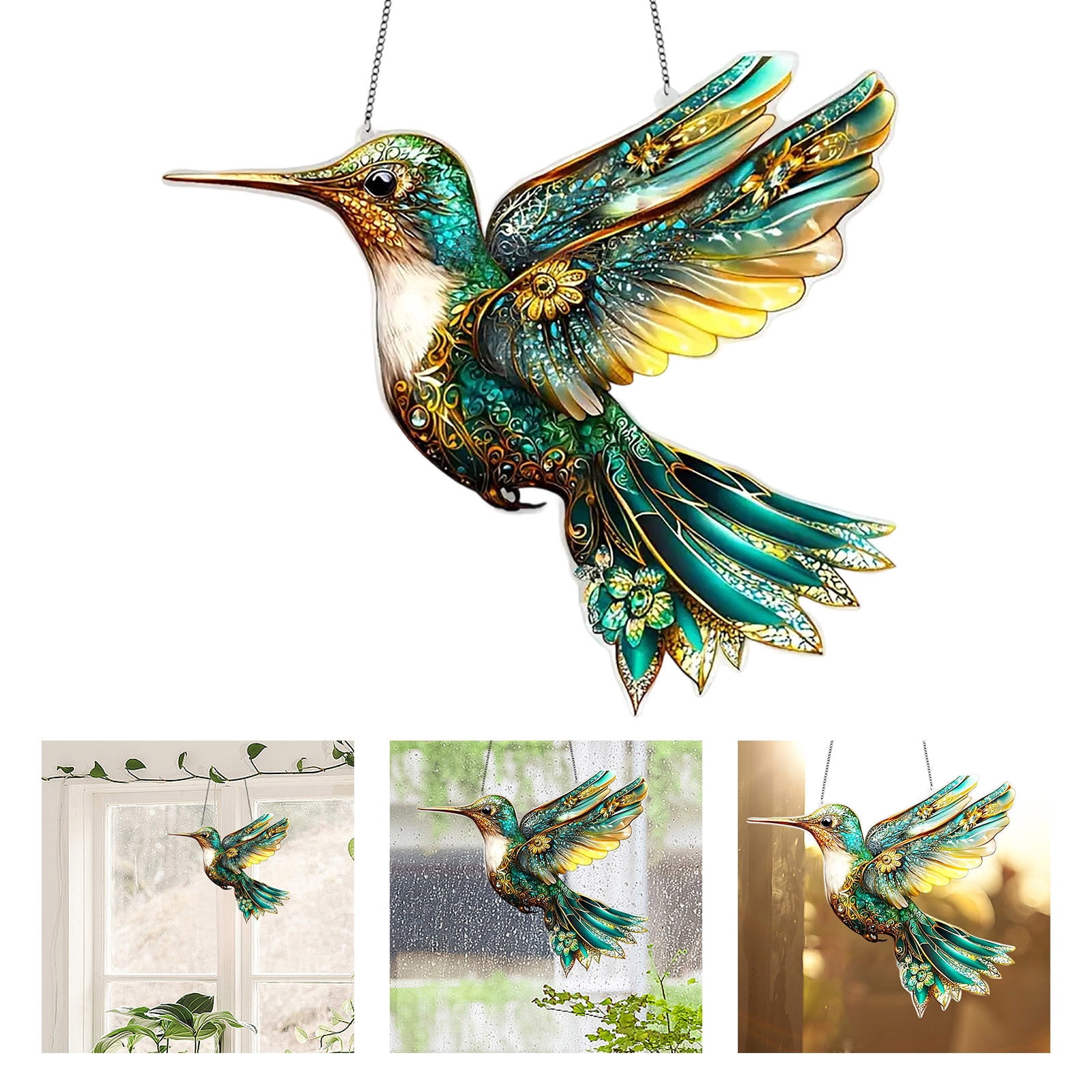 Leatfisat Stained Glass Suncatcher Ornament Double Winged Bird Design ...