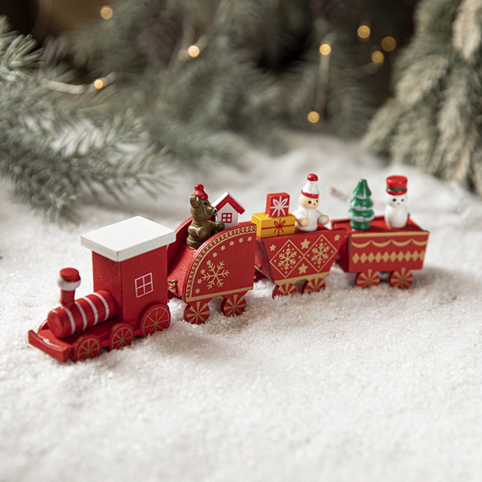 Leatfisat Wooden Christmas Train Decorations Solid Wood Mini Train Set ...