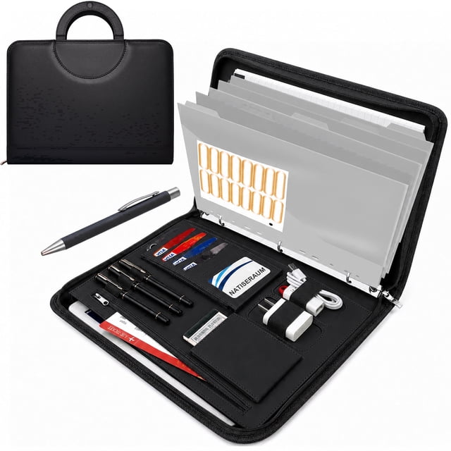 NATISERAUM Padfolio Portfolio Binder with Handle, 5 Dividers, Notepad ...