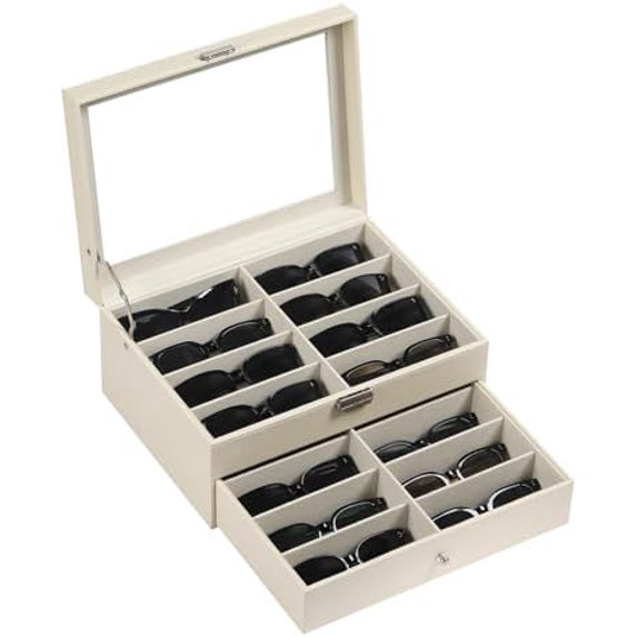 Leather 16 Piece Eyeglasses Storage and Sunglass Glasses Display Drawer ...