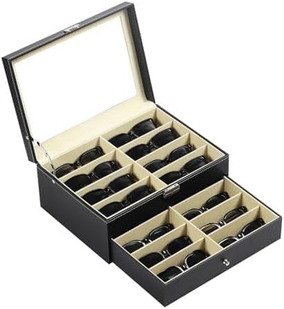 Leather 16 Piece Eyeglasses Storage and Sunglass Glasses Display Drawer ...