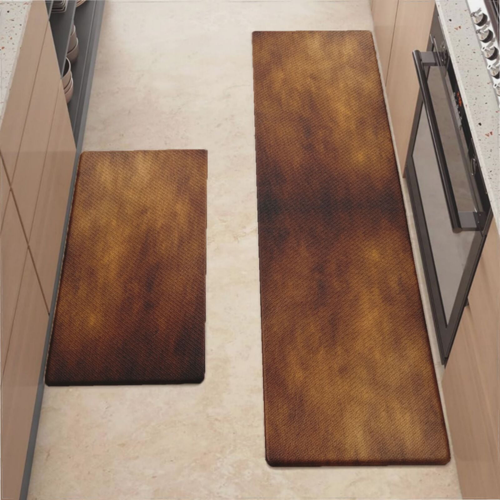 Leather (2) 1 Pvc Kitchen Mat Runner 2 Pieces Non Slip Washable Kitchen ...