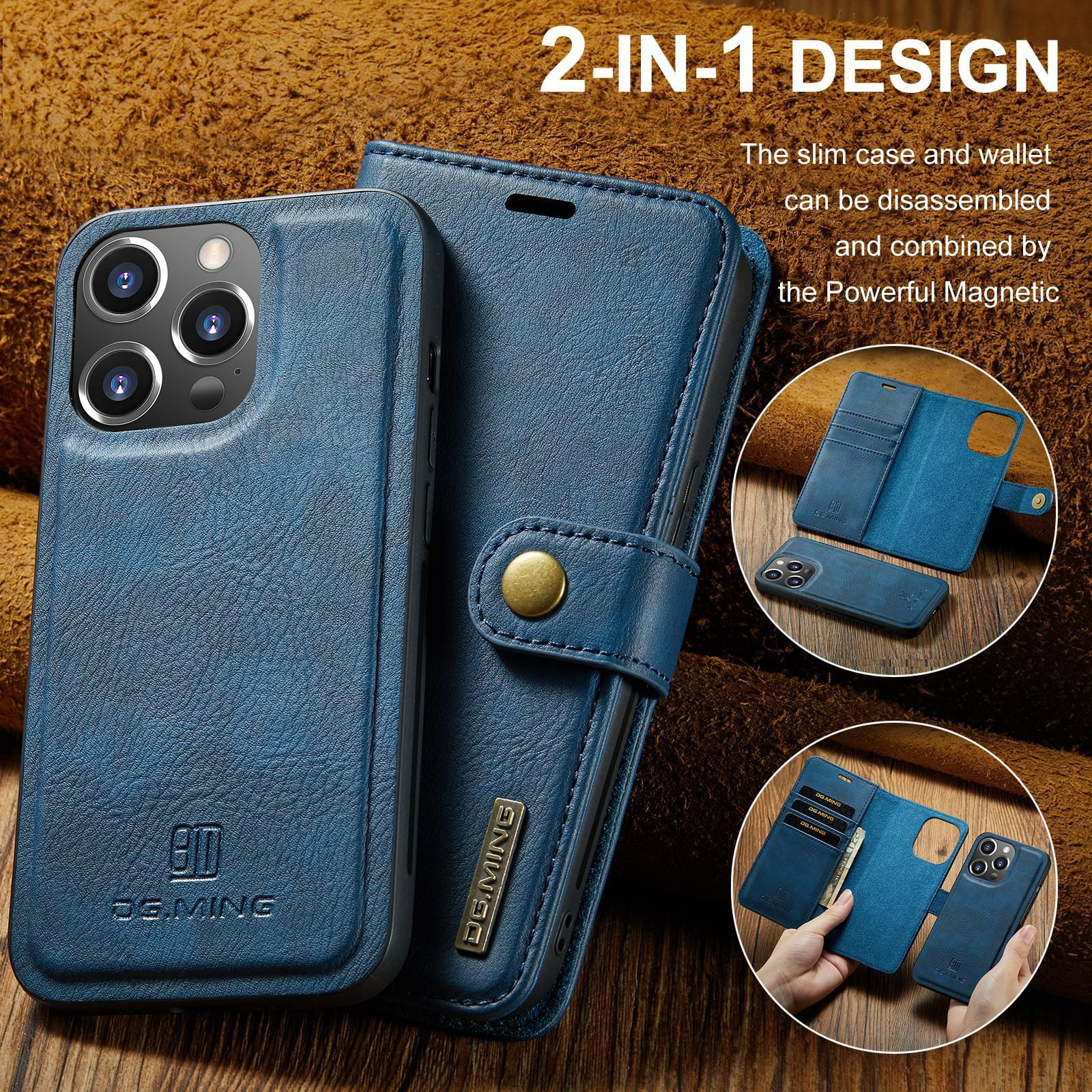 Leather 2 in 1 Wallet Magnetic Case Card Stand Bag Phone Cover Skin For ...